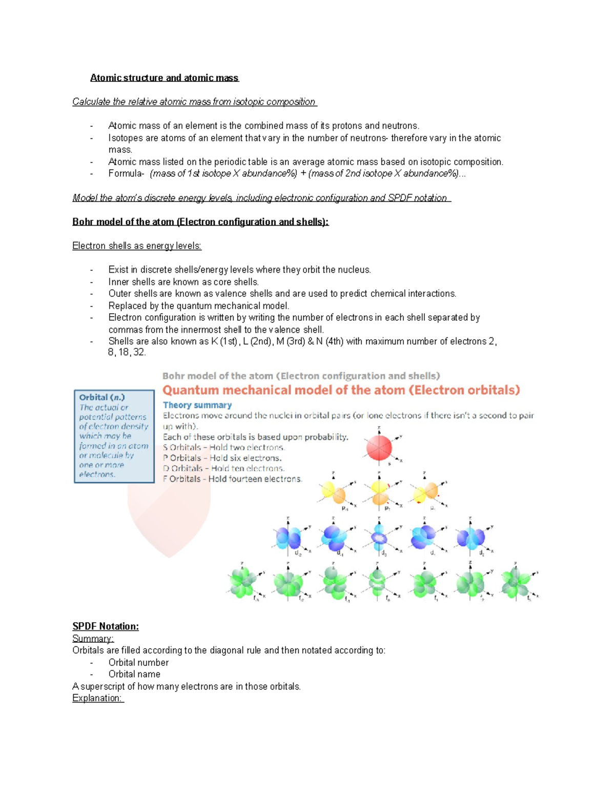 Chem notes - very useful for your upcoming test - Atomic structure and ...