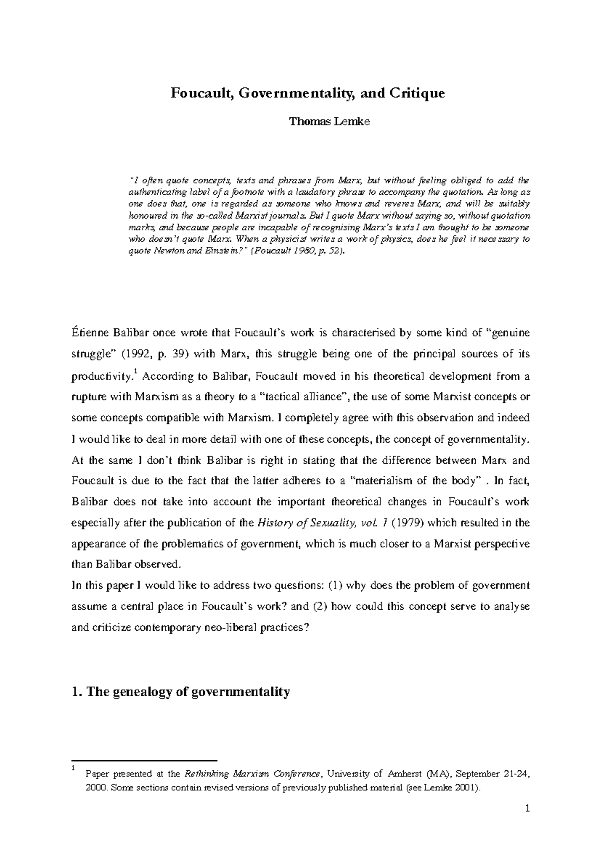 Foucault, Governmentality, and Critique IV-2 - Foucault ...