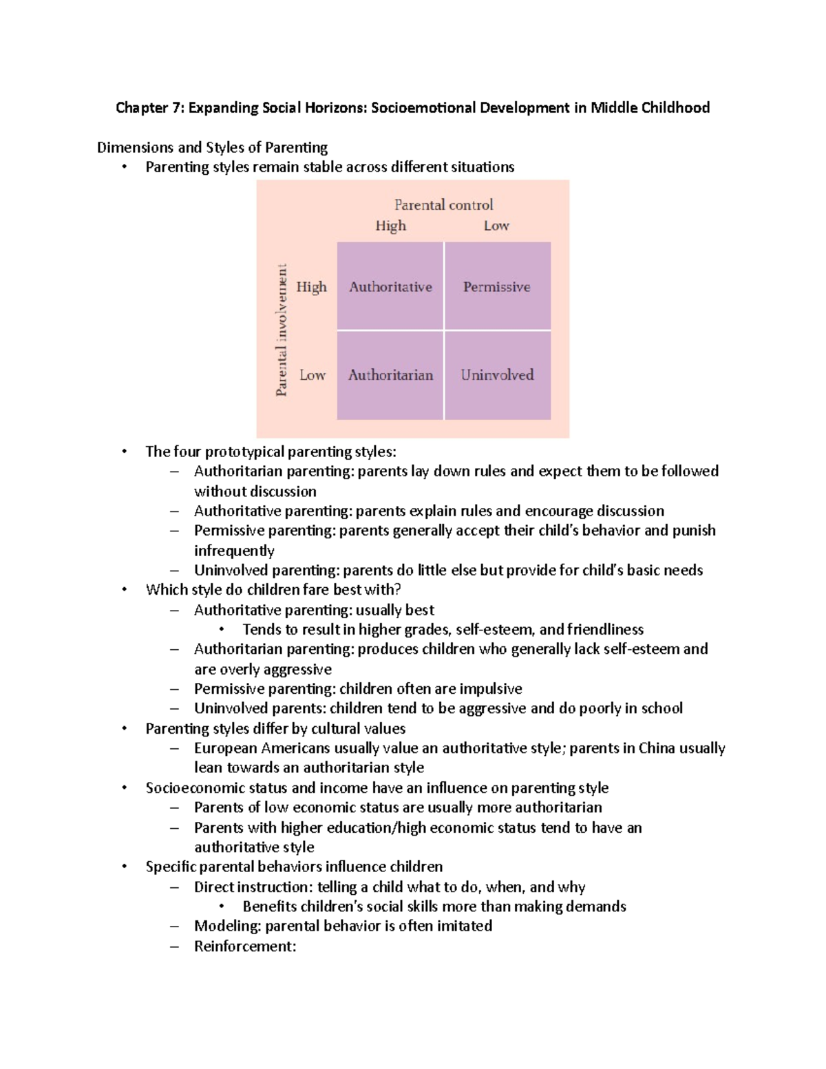 Chapter 7 Notes - Socioemotional development in middle childhood ...