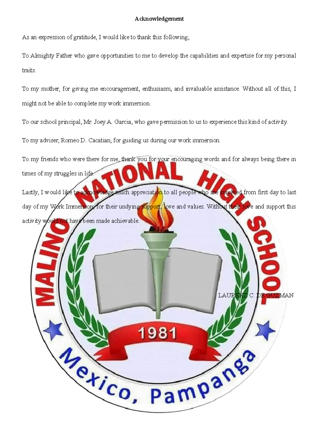 Acknowledgement - Acknowledgemnt for whoever reading this paper ...