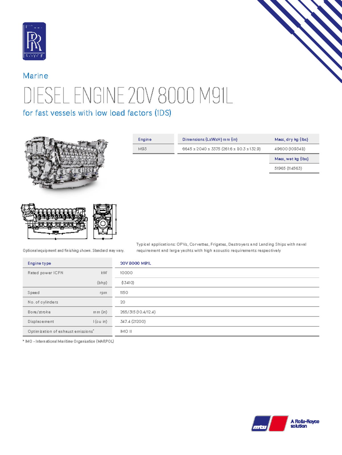 MTU 8000 espec - DIESEL ENGINE 20V 8000 M91L Marine for fast vessels ...