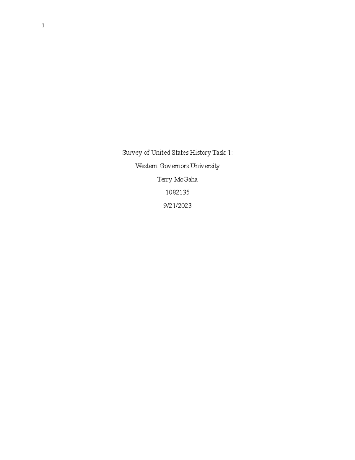C121 Task 1 - Survey of US history Task 1 - Survey of United States ...