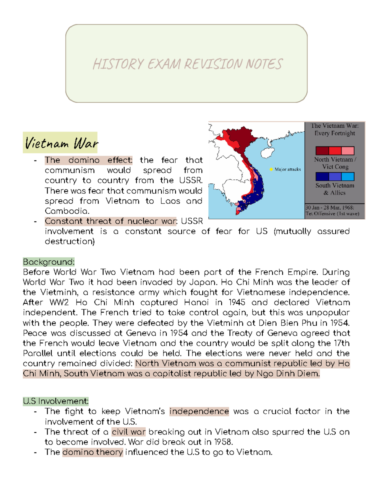 History Revision Notes - Vit War The domino eect: the fear that ...