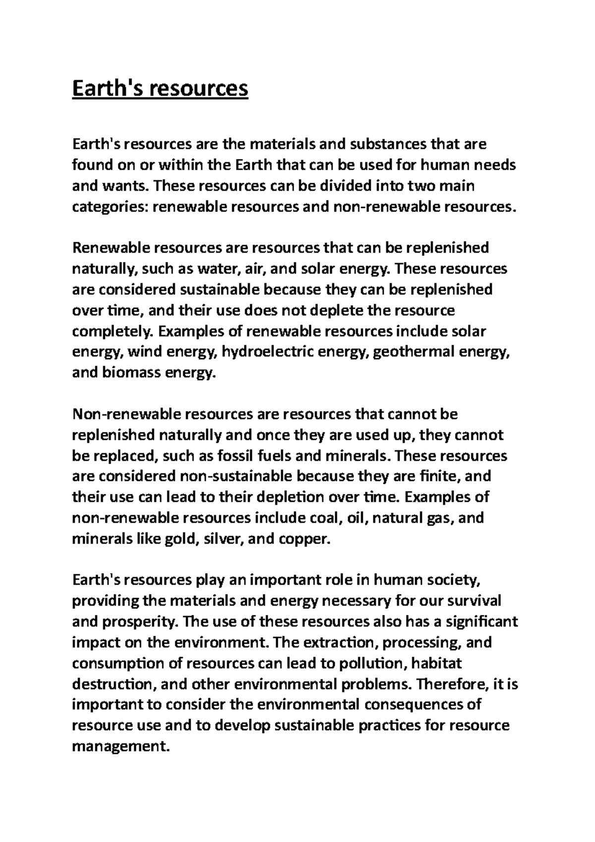 Earth's resources - basic idea and knowledge about topic - Earth's ...