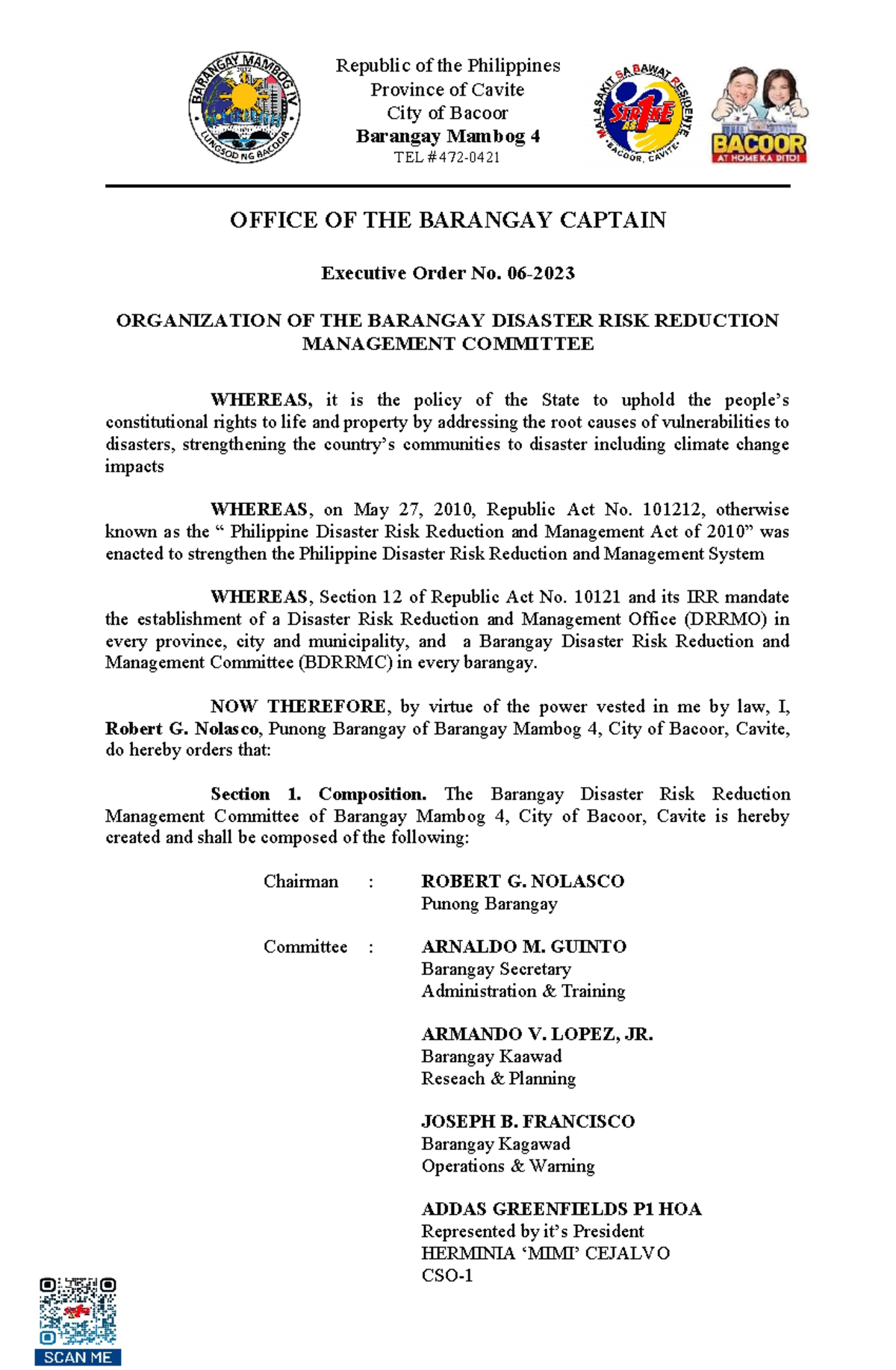 Bddrm EO - annual - Republic of the Philippines Province of Cavite City ...