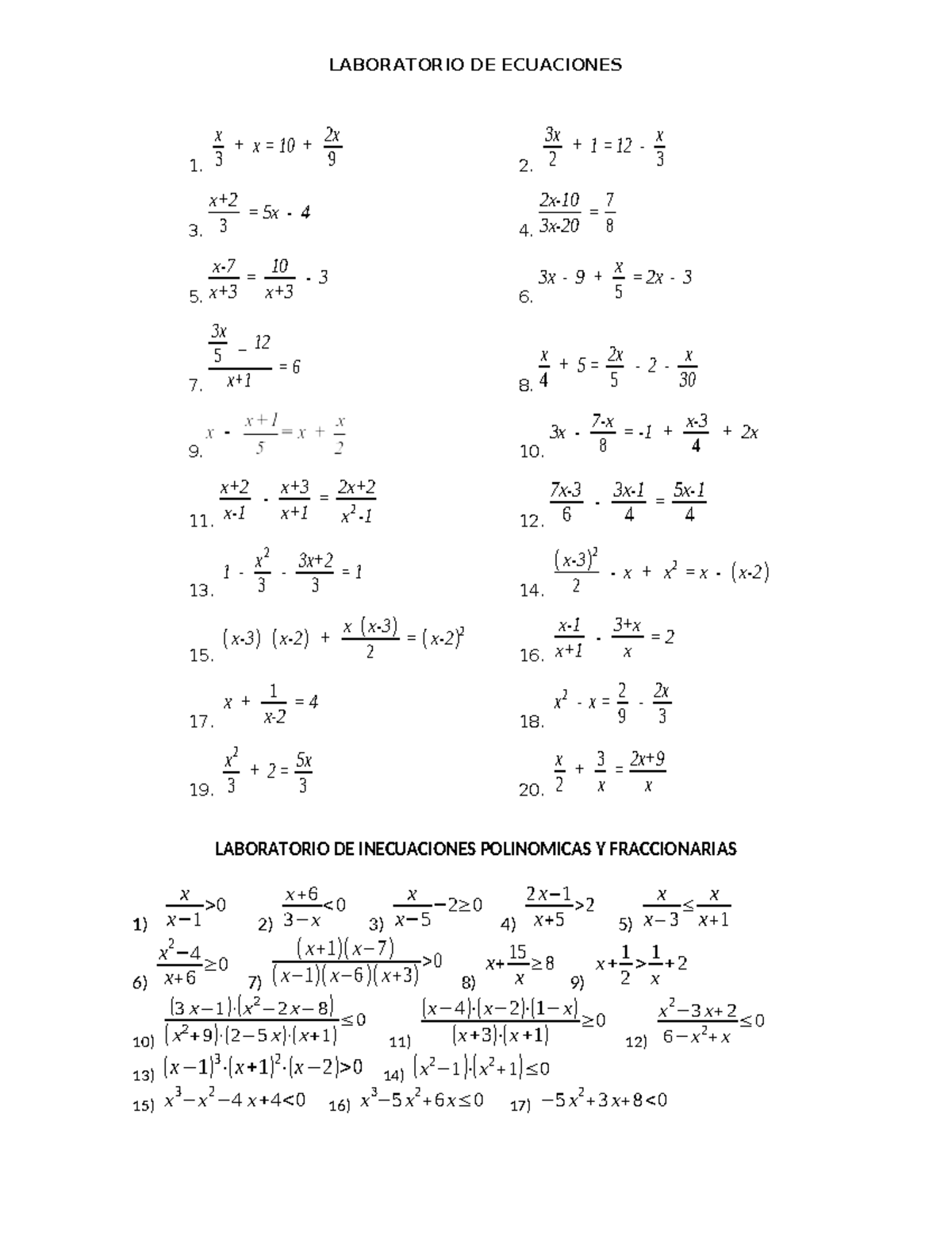 Laboratorio de ecuaciones e inecuaciones - valor absolutp - LABORATORIO ...