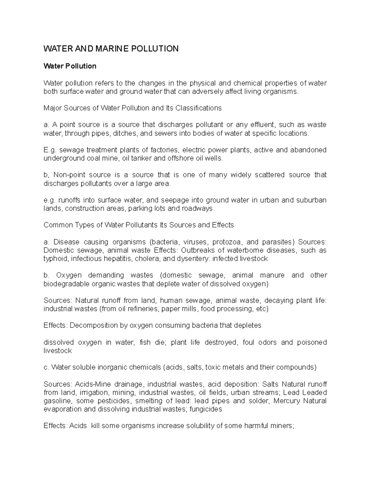 Water AND Marine Pollution - WATER AND MARINE POLLUTION Water Pollution ...