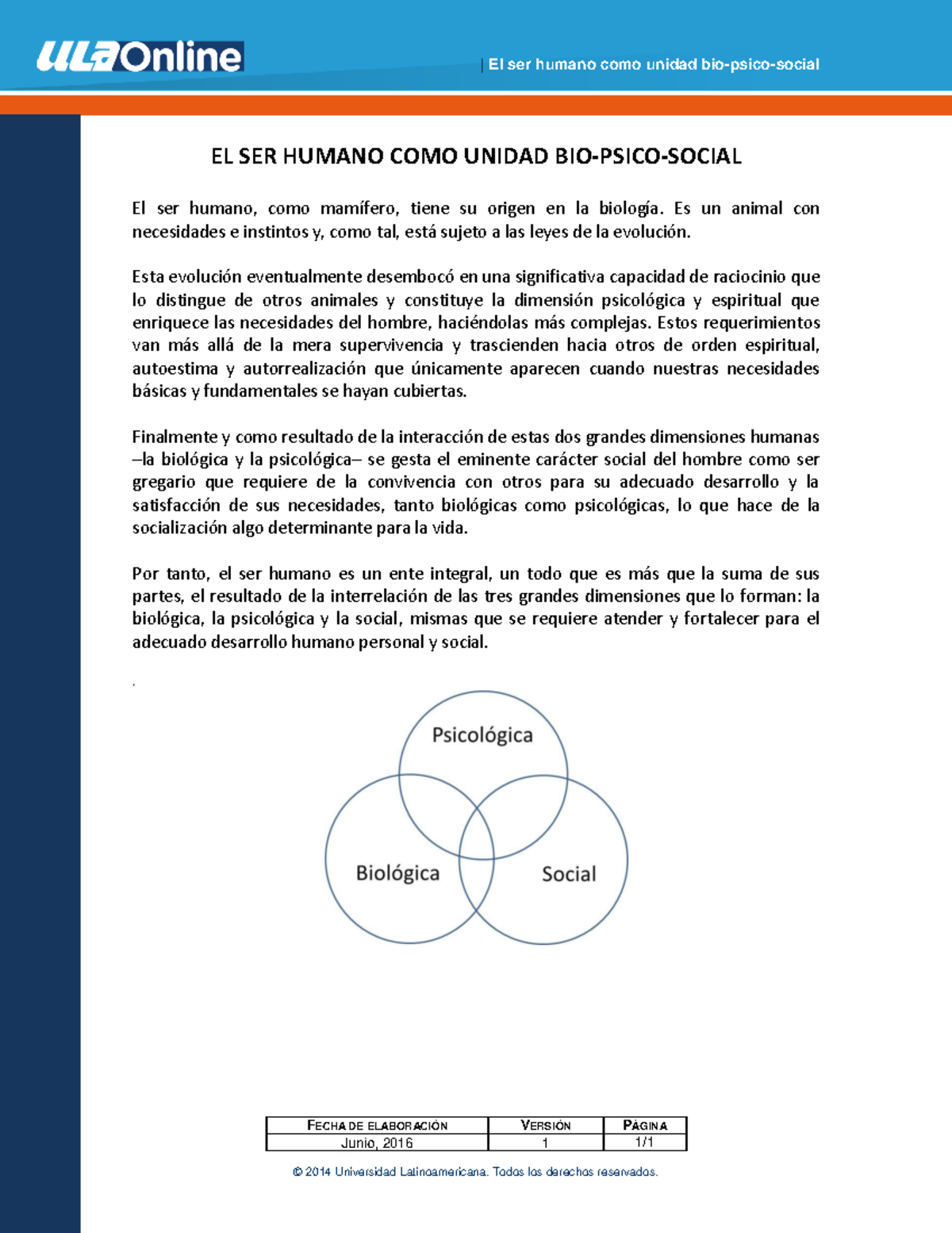 El ser humano como unidad bio-psico-social - Todos los derechos ...