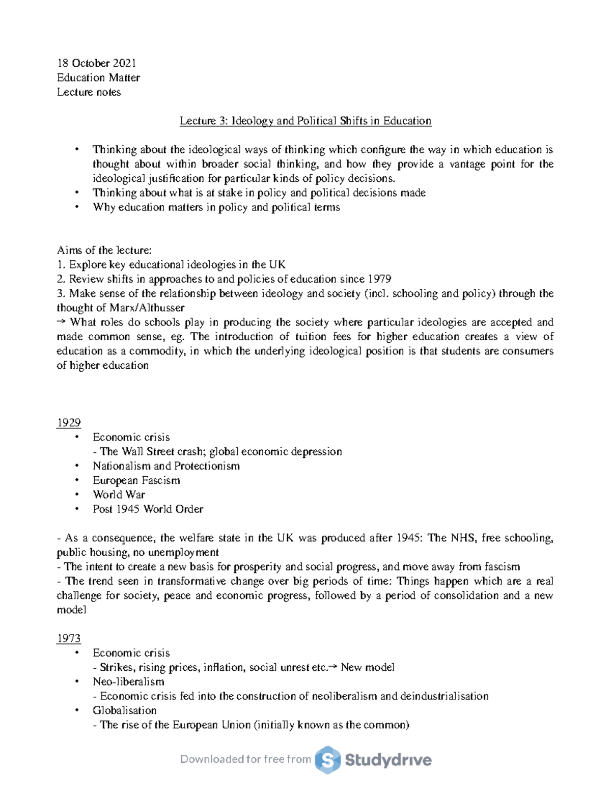 Ideology and Political Shifts in Education - 18 October 2021 Education ...