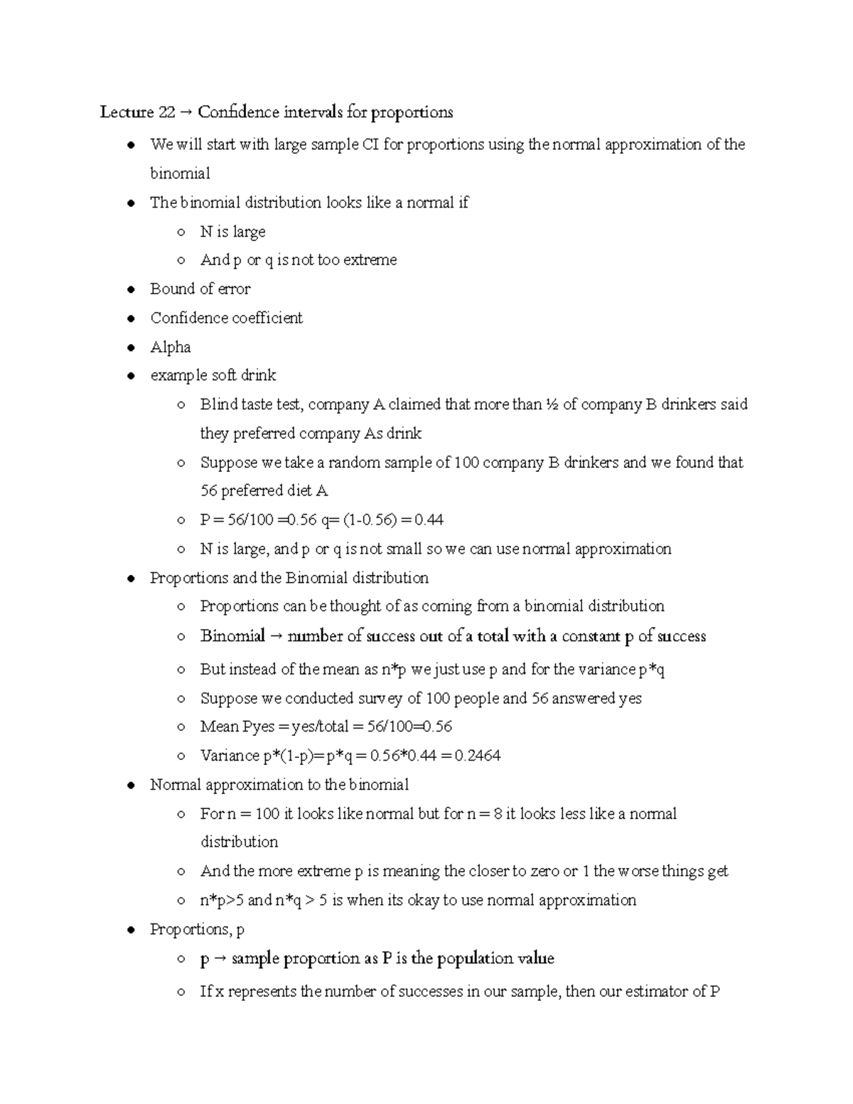 Module 10 - Notes for Stats - Lecture 22 → Confidence intervals for ...
