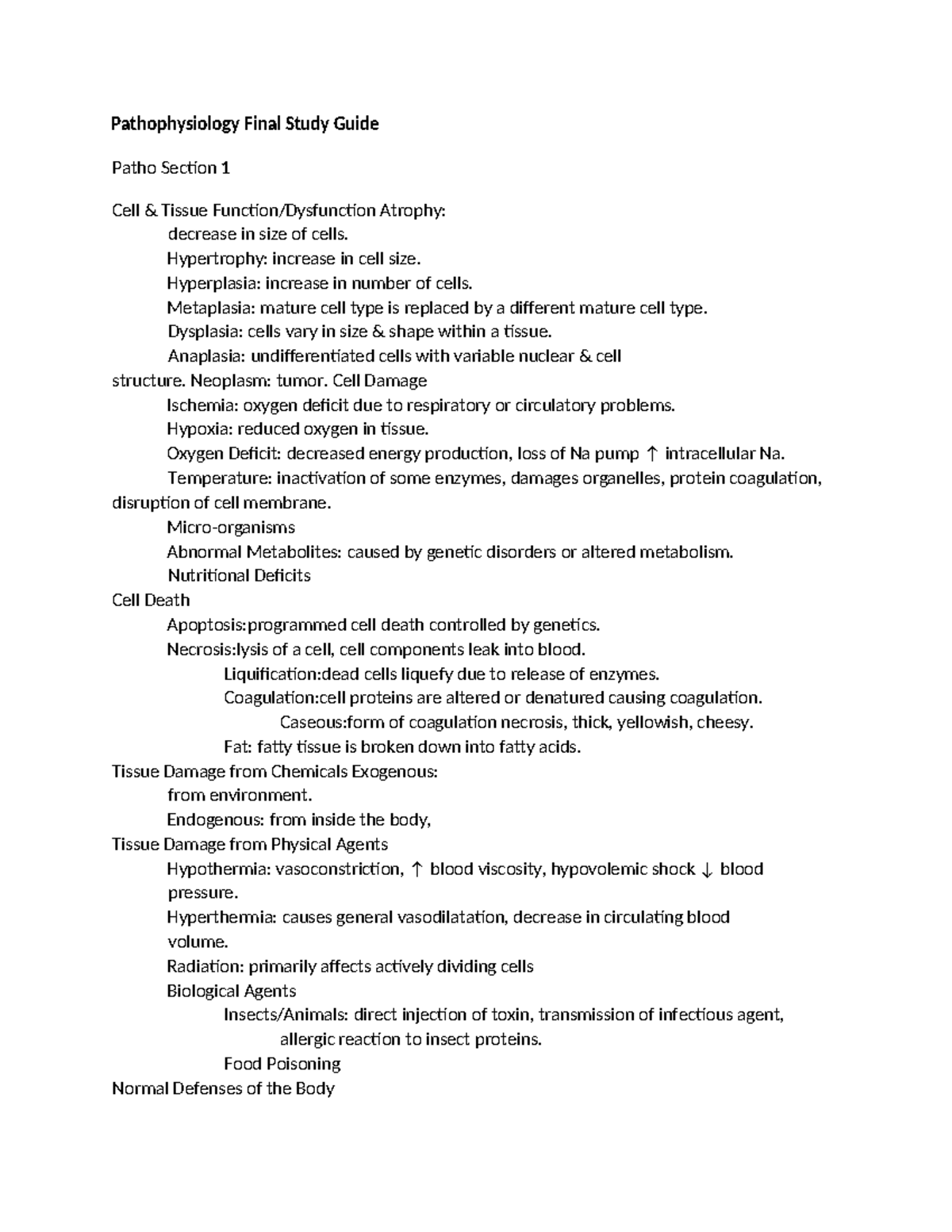 Pathophysiology Final Study Guide - Hypertrophy: increase in cell size ...