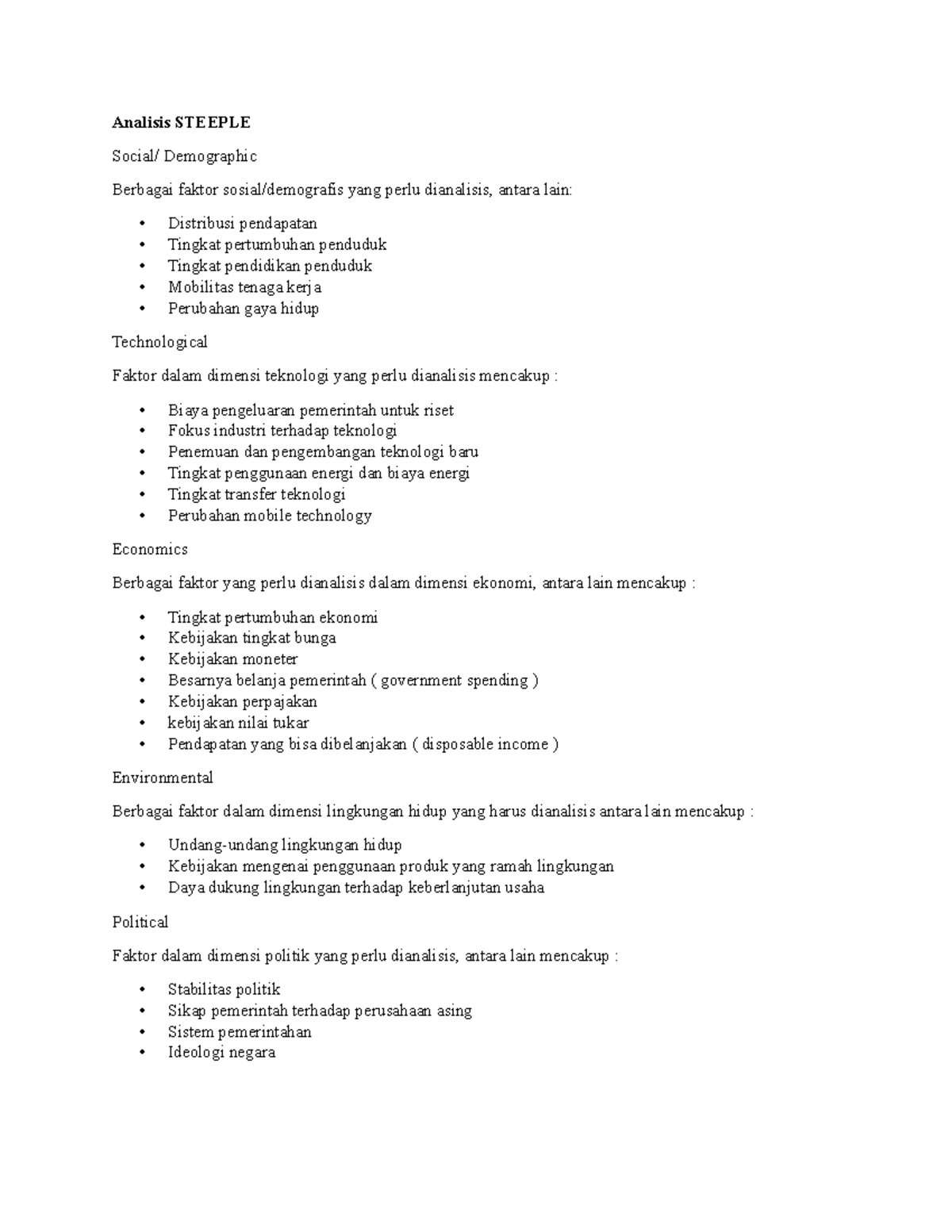Analisis Steeple - Analisis STEEPLE Social/ Demographic Berbagai faktor ...