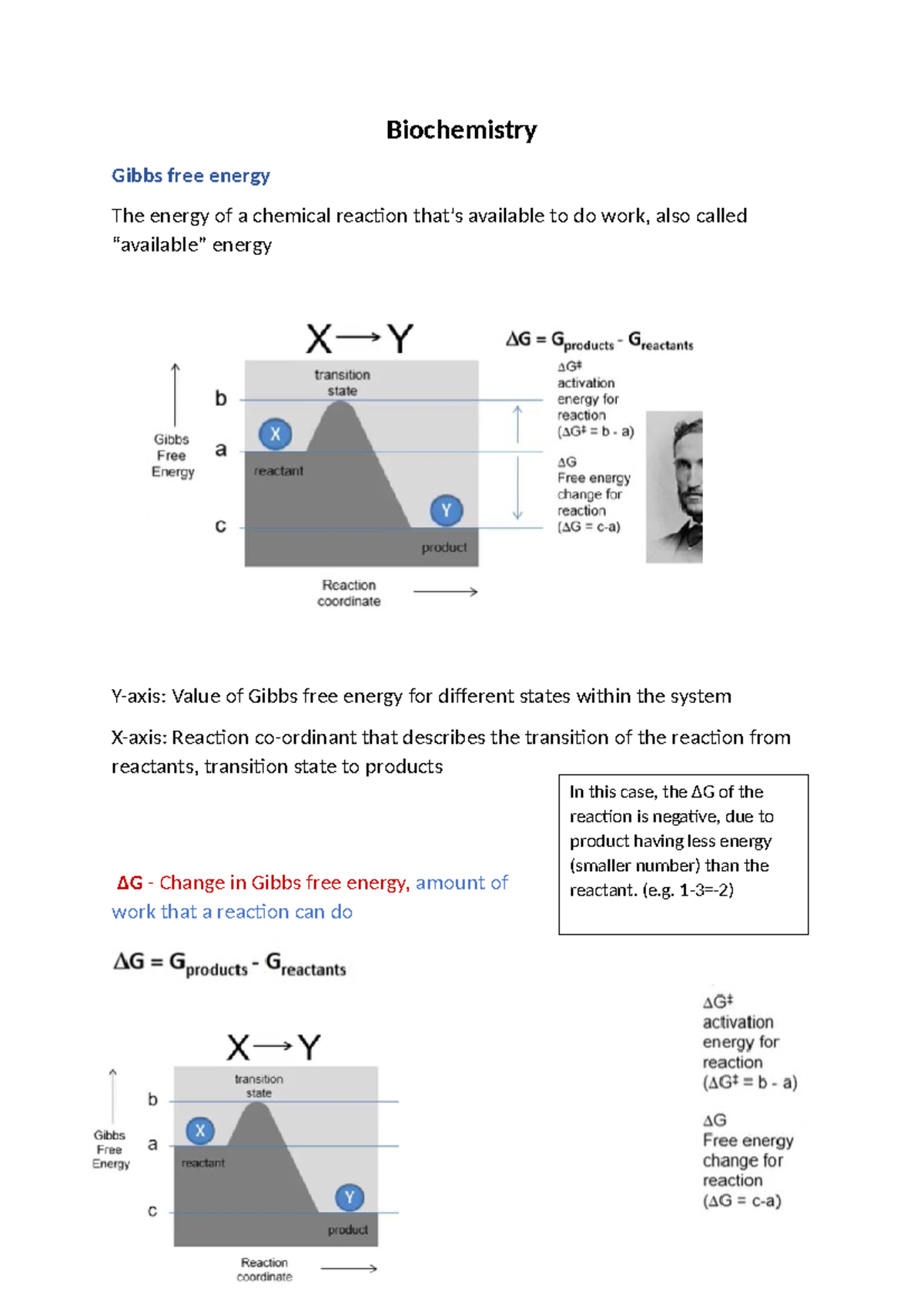 Biochemistry - Lecture 1 - Biochemistry Gibbs free energy The energy of ...