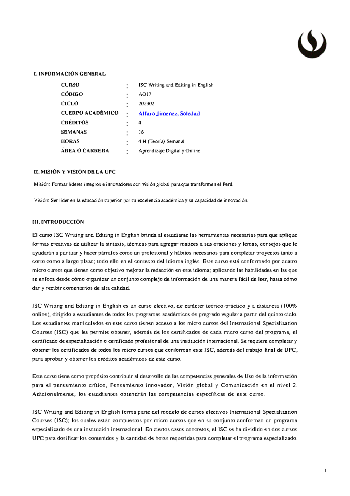 AO17 ISC Writing and Editing in English 202302 - III. INTRODUCCIÓN El ...