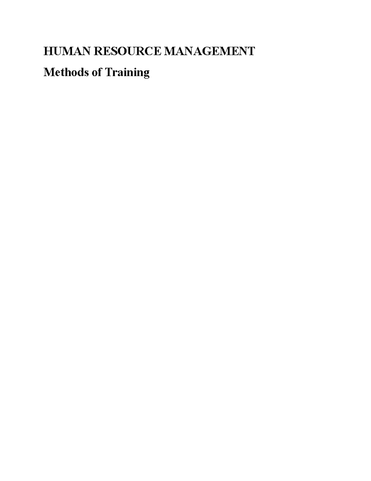 Training Development - methods - HUMAN RESOURCE MANAGEMENT Methods of ...