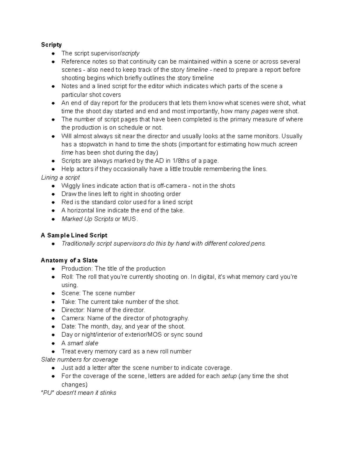 Slating and Scripty - Reading notes - Scripty The script supervisor ...