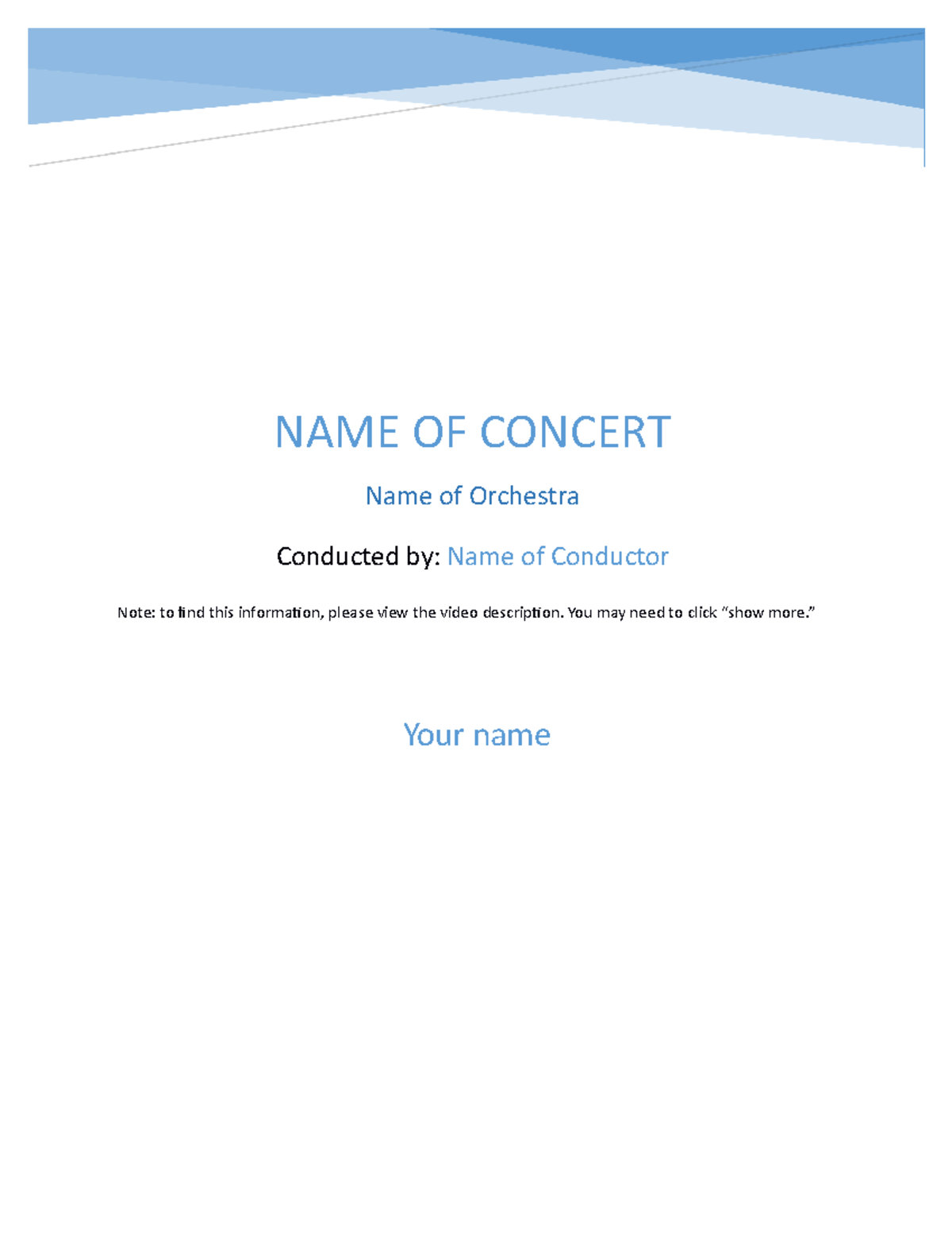 Template for Alternate Concert Report-2-1 - Note: to find this ...