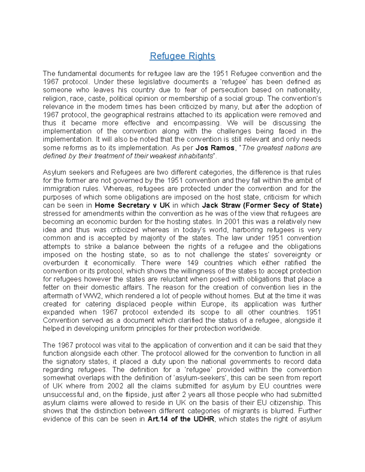Refugee Rights Essay - Refugee Rights The fundamental documents for ...
