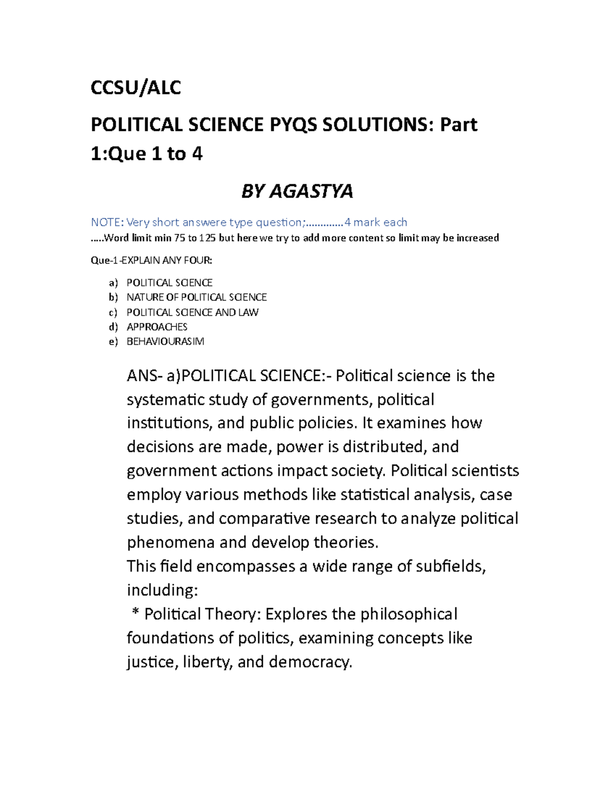 pyq with solution - CCSU/ALC POLITICAL SCIENCE PYQS SOLUTIONS: Part 1 ...