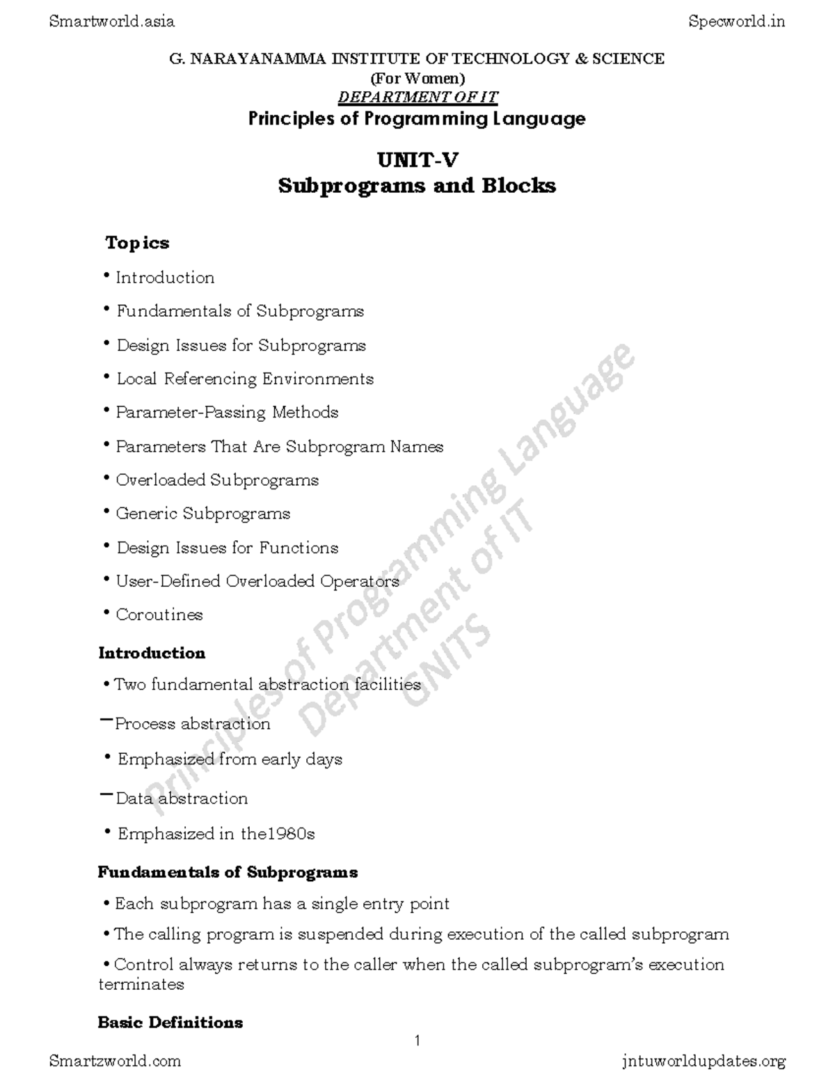 Principles-of-Programming-Languages U5 - G. NARAYANAMMA INSTITUTE OF ...
