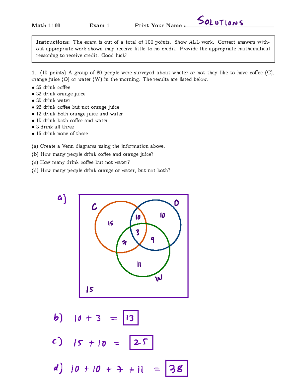 Math 1100 Spring 2022 - Math 1100 Exam 1 Print Your Name : Instructions ...