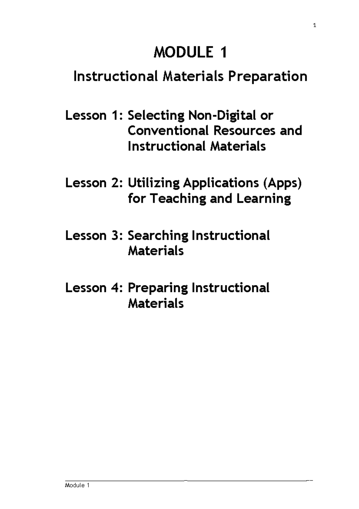 528939360 FS 2 Module 1 converted - Module 1 MODULE 1 Instructional Materials Preparation Lesson ...