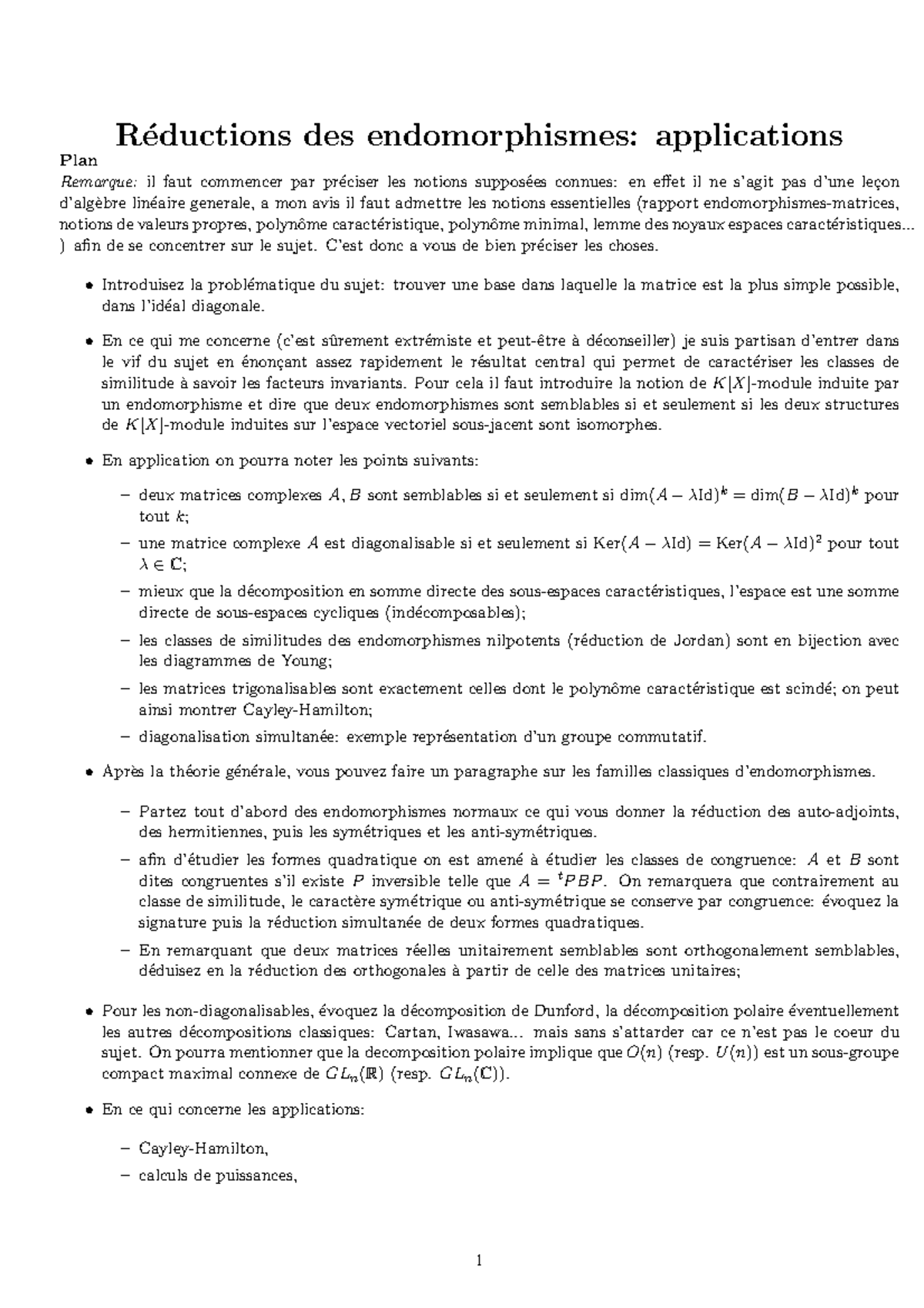 Cours Réductions des endomorphismes applications - Pr ́eparation a l ...