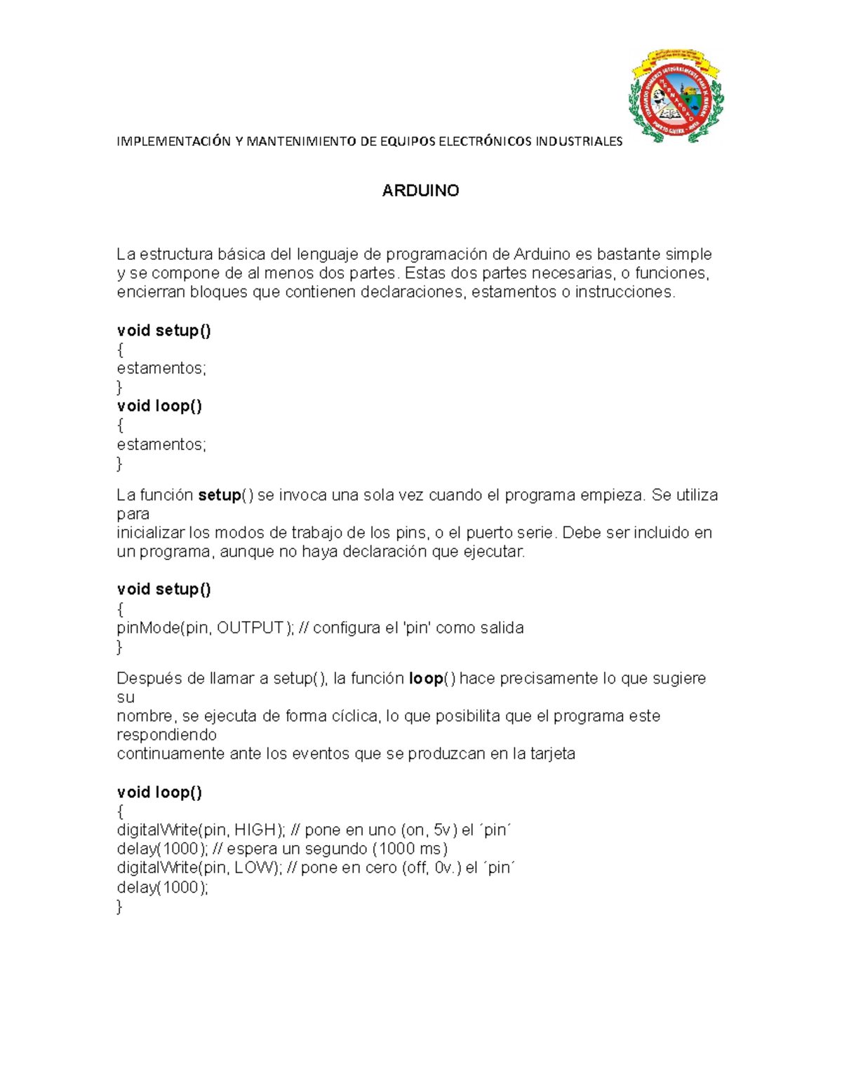 Guia Arduino Adfasdf Arduino La Estructura Básica Del Lenguaje De Programación De Arduino Es