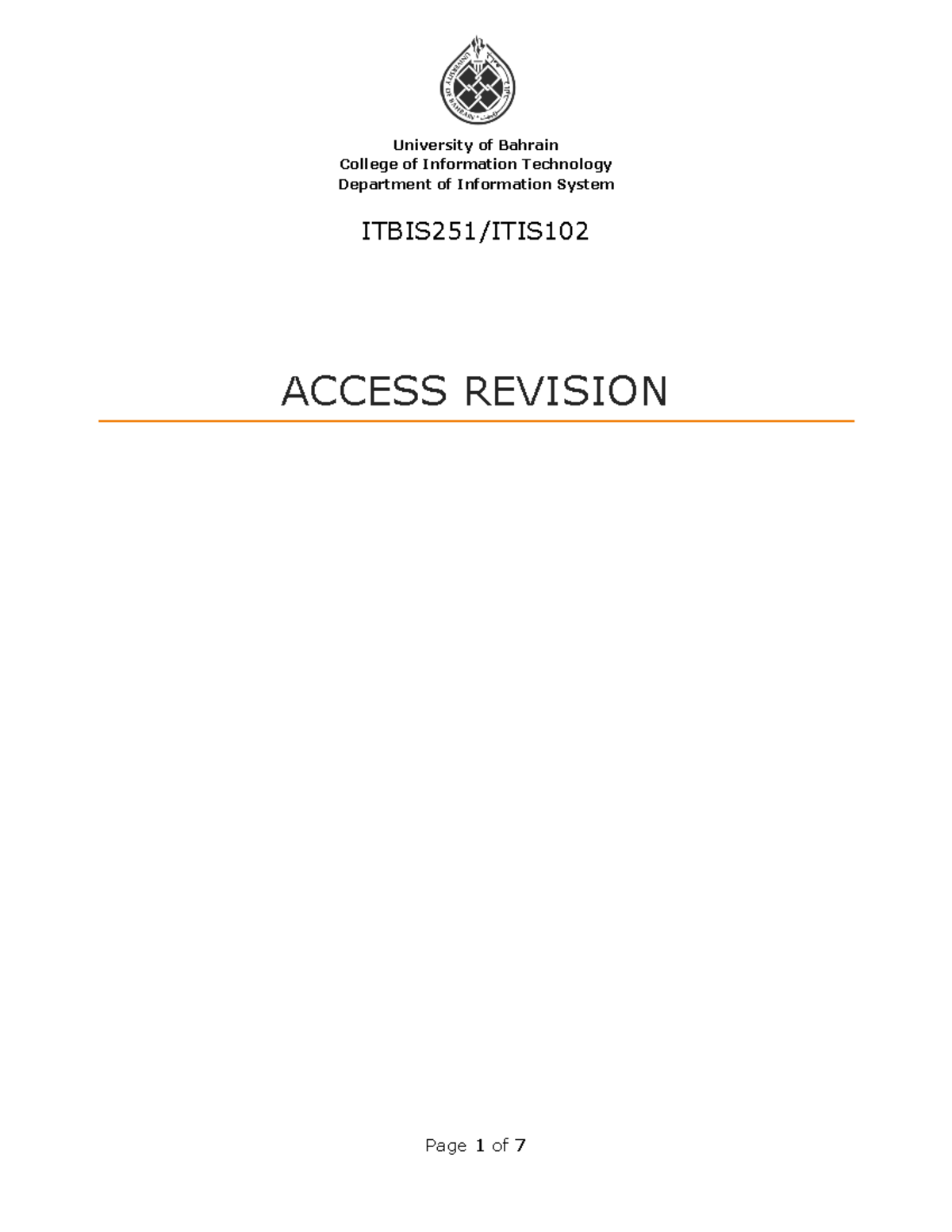 102-103 Access Revision- lab material - University of Bahrain College ...