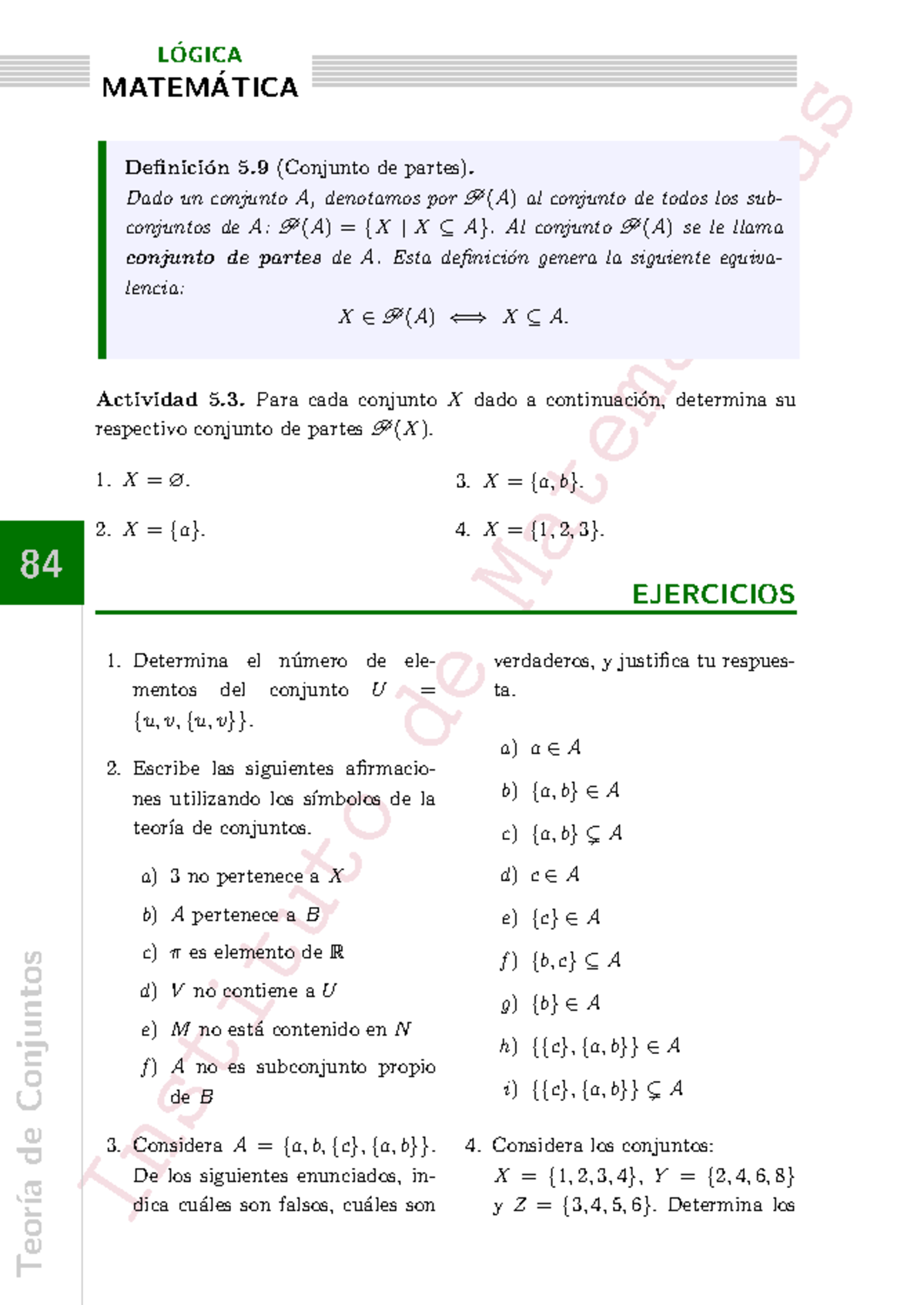 Teoria De Conjuntos - Instituto de Matem ́ aticas L ́OGICA MATEM ́ATICA Teor ́ ıa de Conjuntos ...