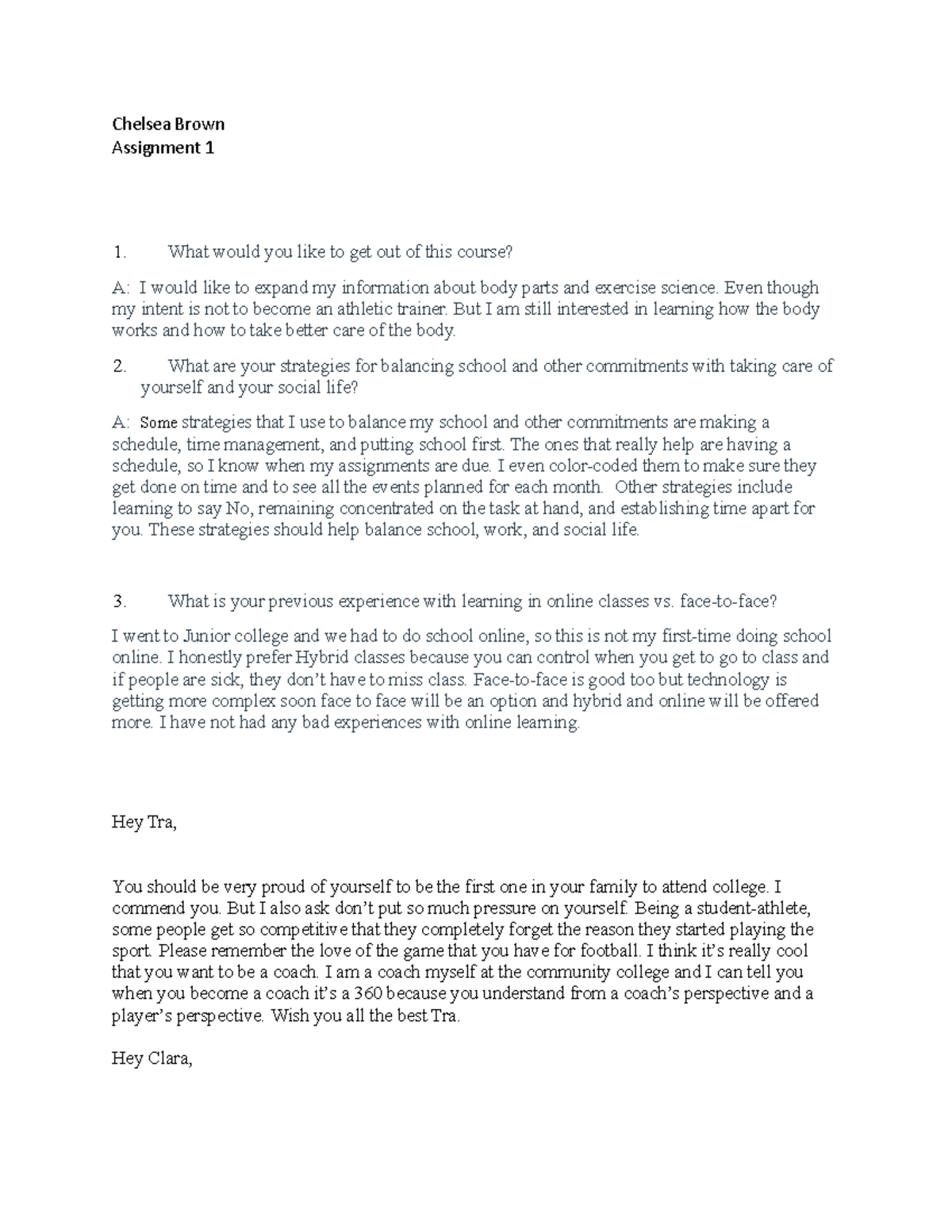 Introduction Assignment - Chelsea Brown Assignment 1 What would you ...