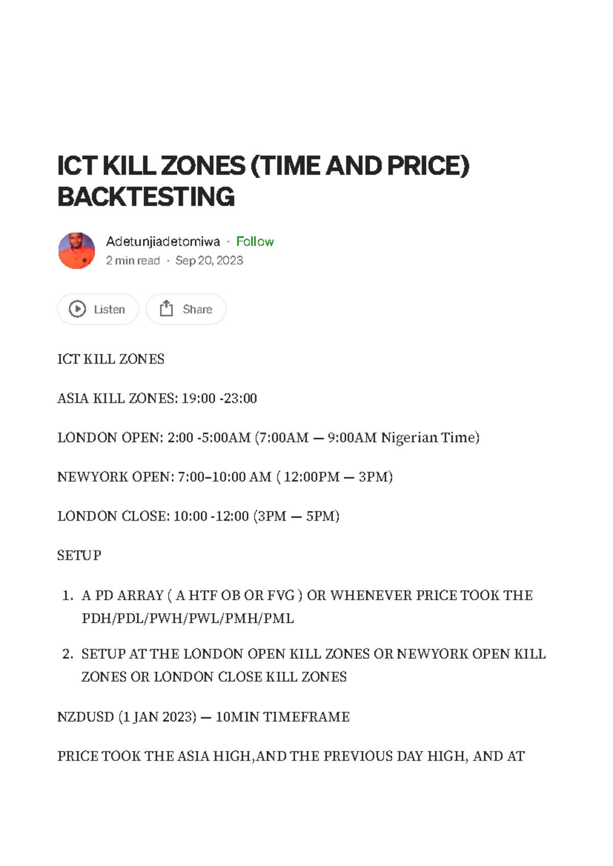 ICT KILL Zones (TIME AND Price) Backtesting by Adetunjiadetomiwa Medium ...