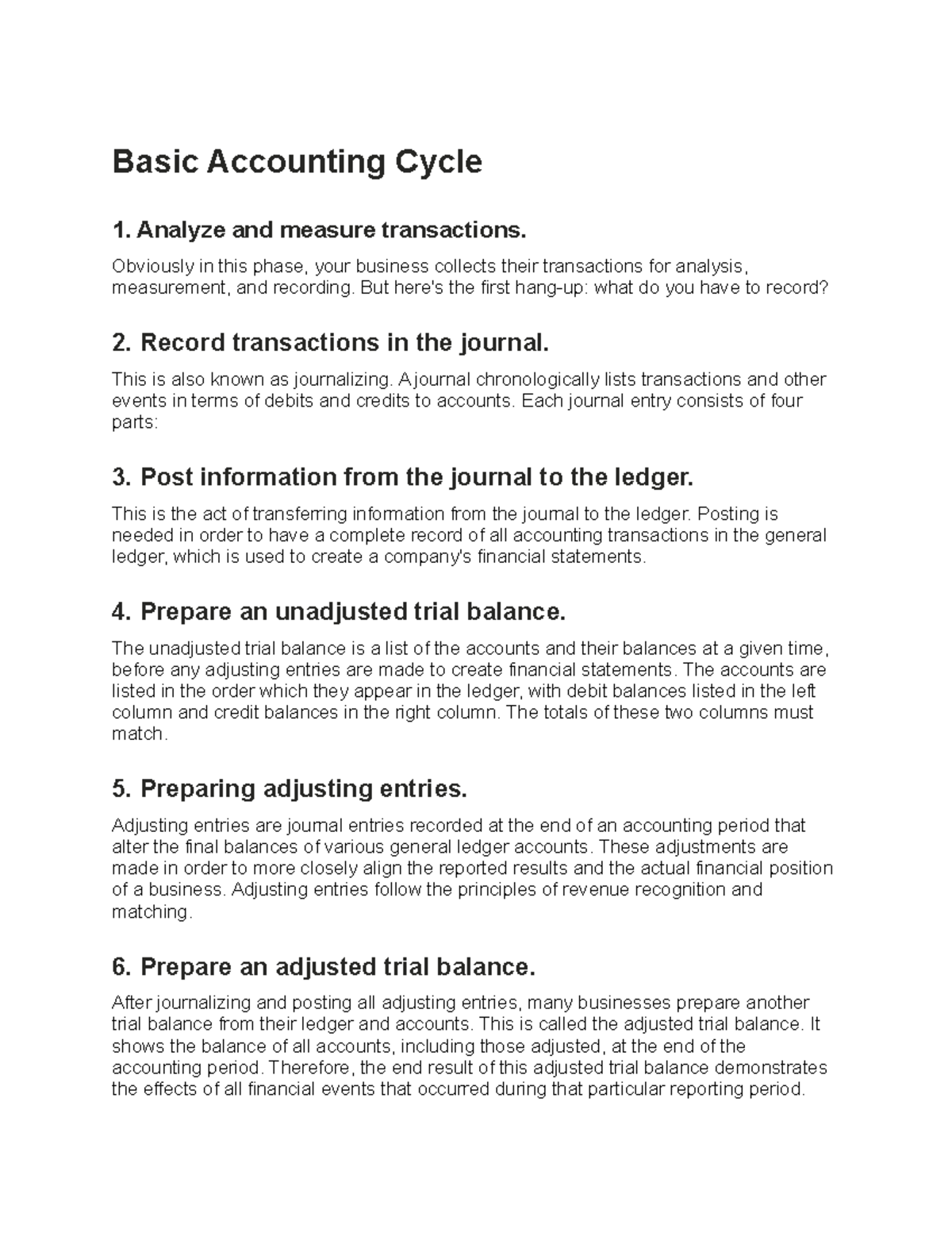 Steps of the Accounting Cycle - Basic Accounting Cycle 1. Analyze and ...