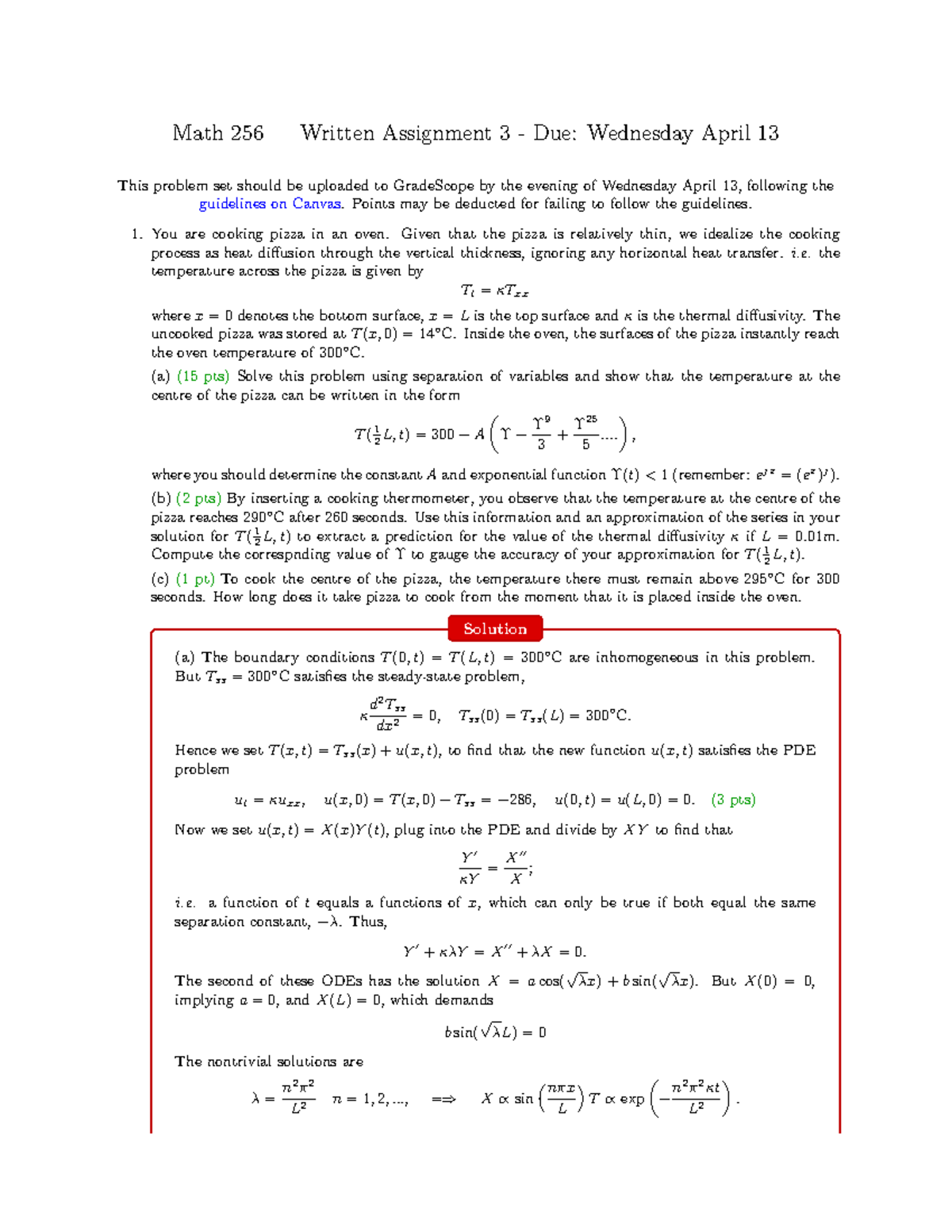 Ass3 solns - Solutions to written homework 3 for MATH 256. - Math 256 Written Assignment 3 - Due ...