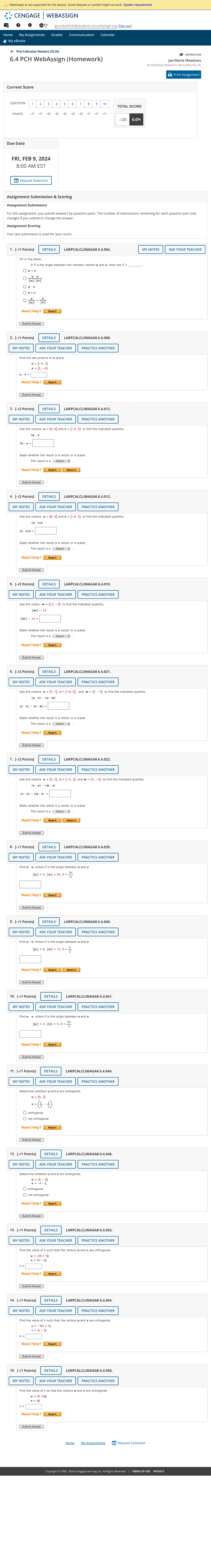 6.4 PCH Web Assign - Pre-Calculus Honors 23-24 W… - WebAssign is not ...