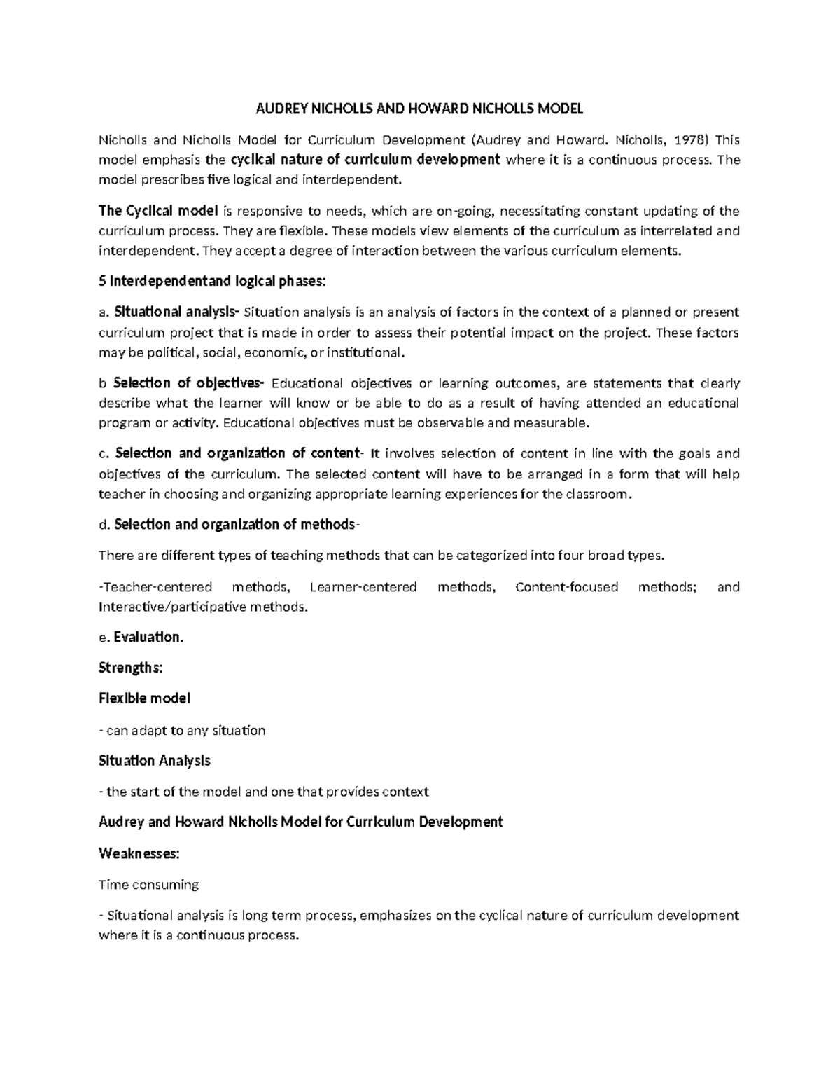 Educ 8 - Educ 4 - AUDREY NICHOLLS AND HOWARD NICHOLLS MODEL Nicholls ...