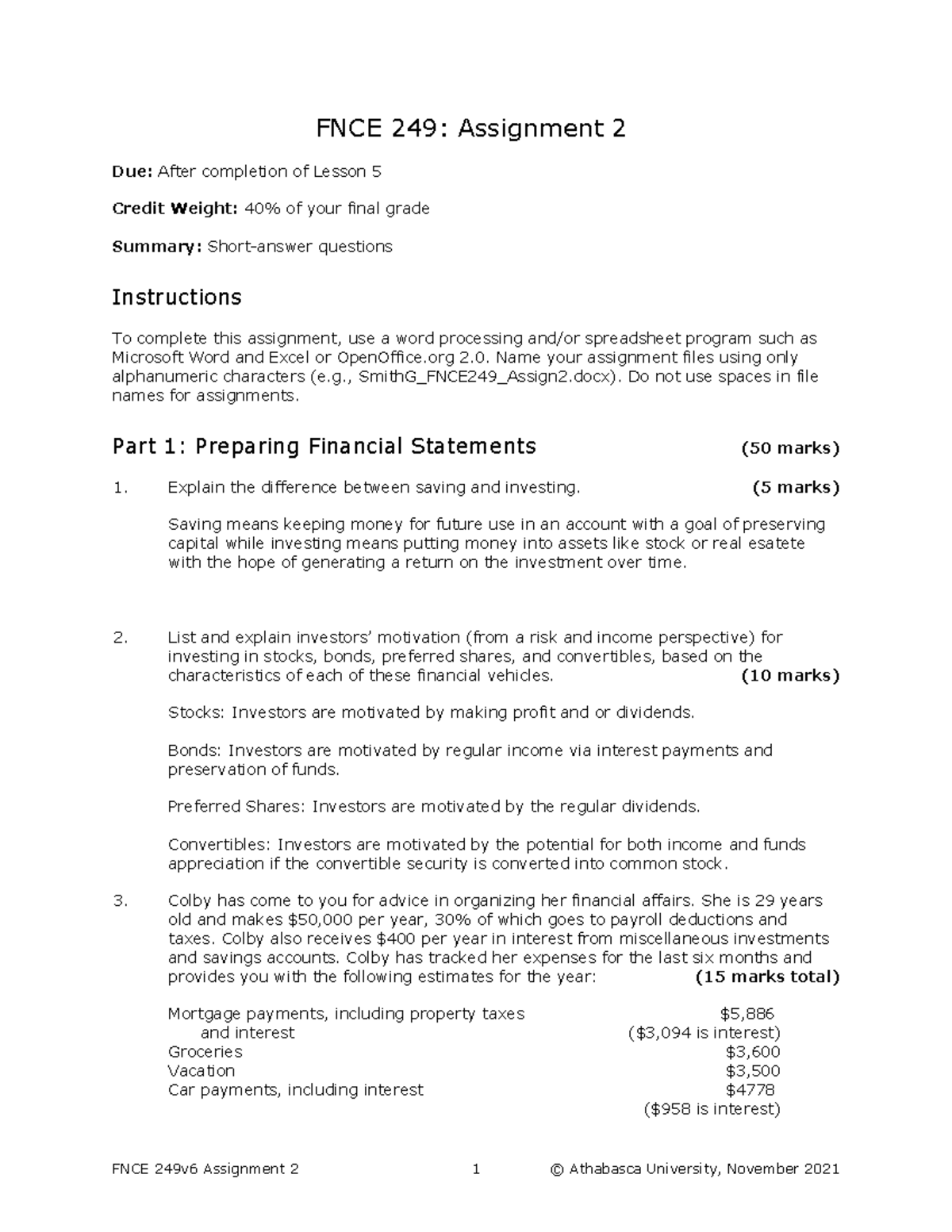 Orobosa G FNCE249 Assign 2 - FNCE 249: Assignment 2 Due: After ...