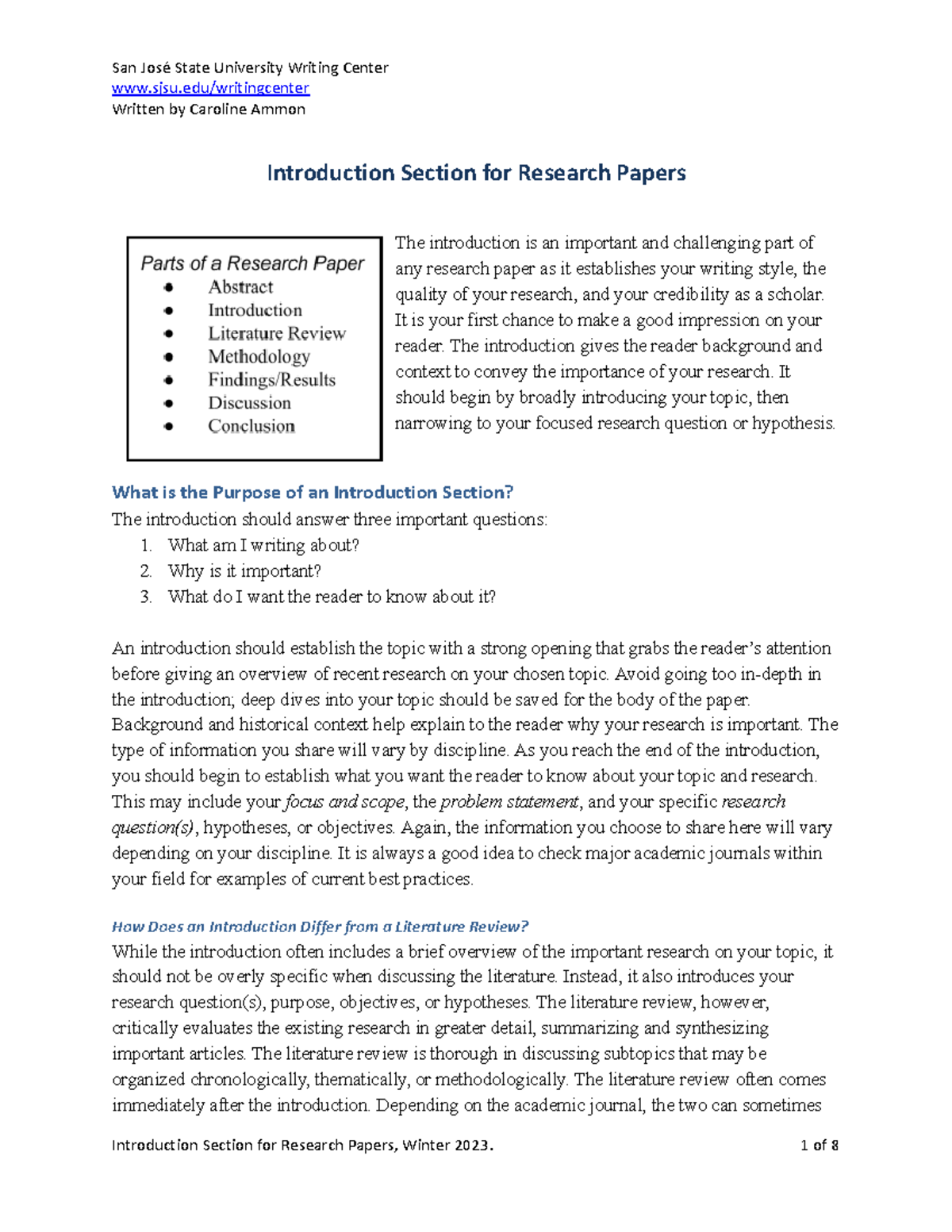 How to write Introduction of Research Papers - San José State ...