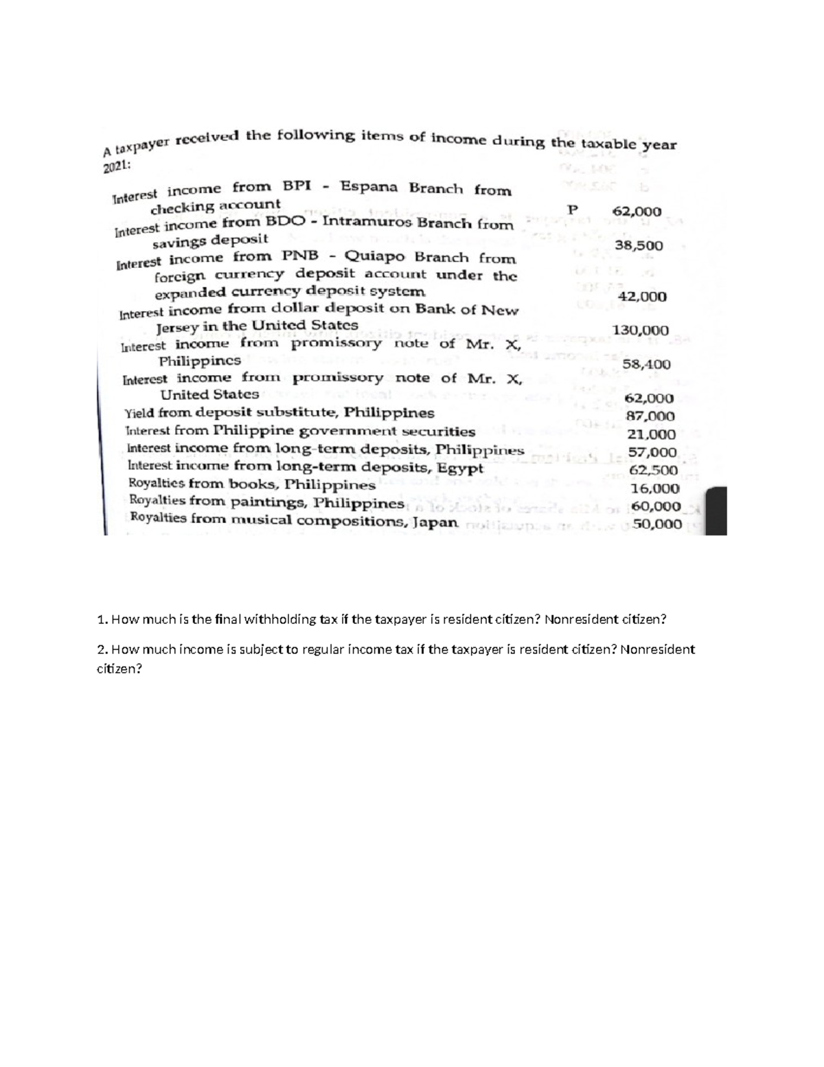 Special-exam - tax - Accounting 1 - How much is the final withholding ...