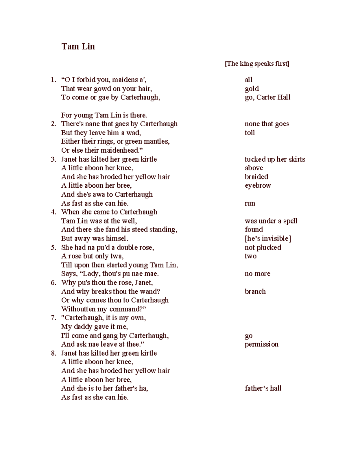 Tam Lin-annotated - The Scottish poem Tam Lin of the course, is ...