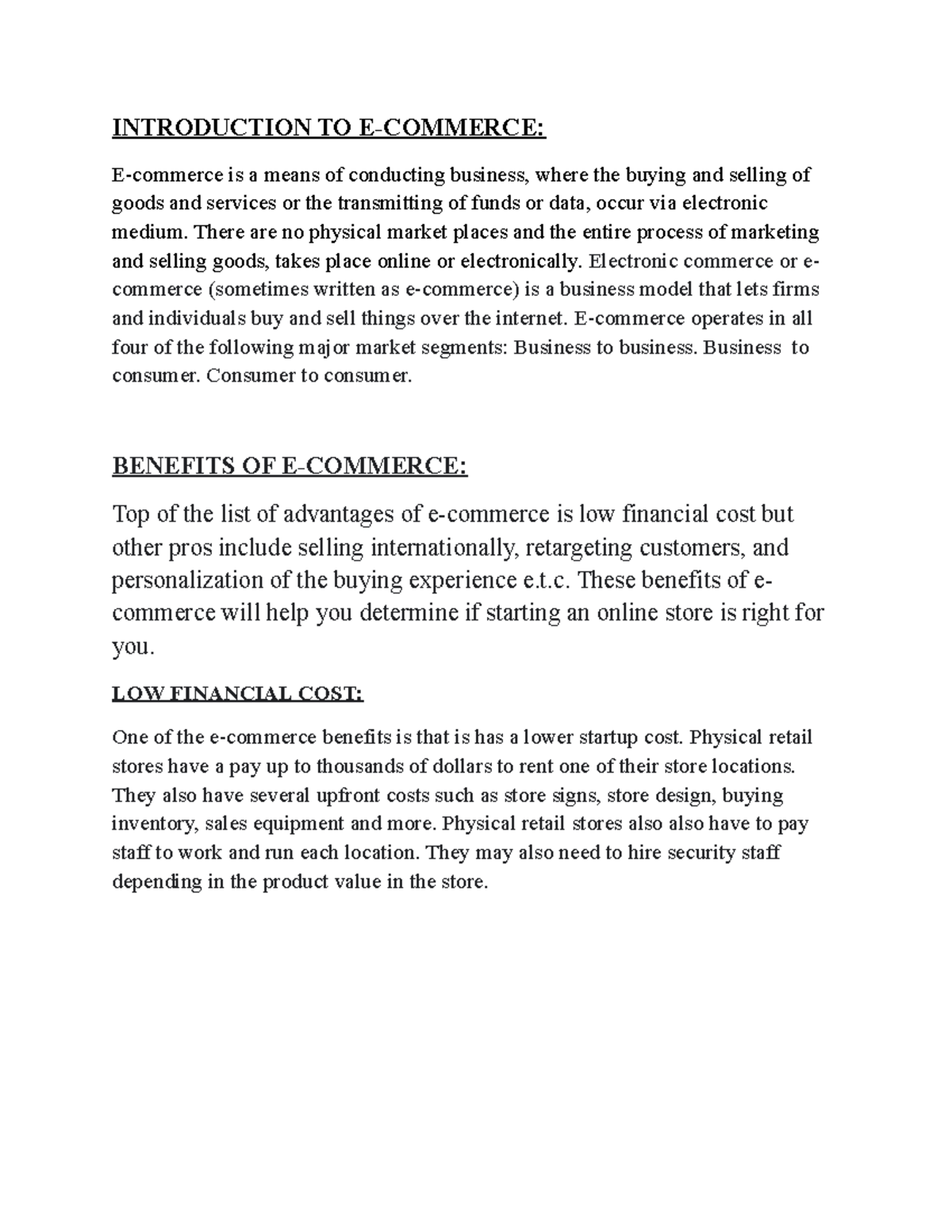 introduction to e-commerce and its apllication - INTRODUCTION TO E ...