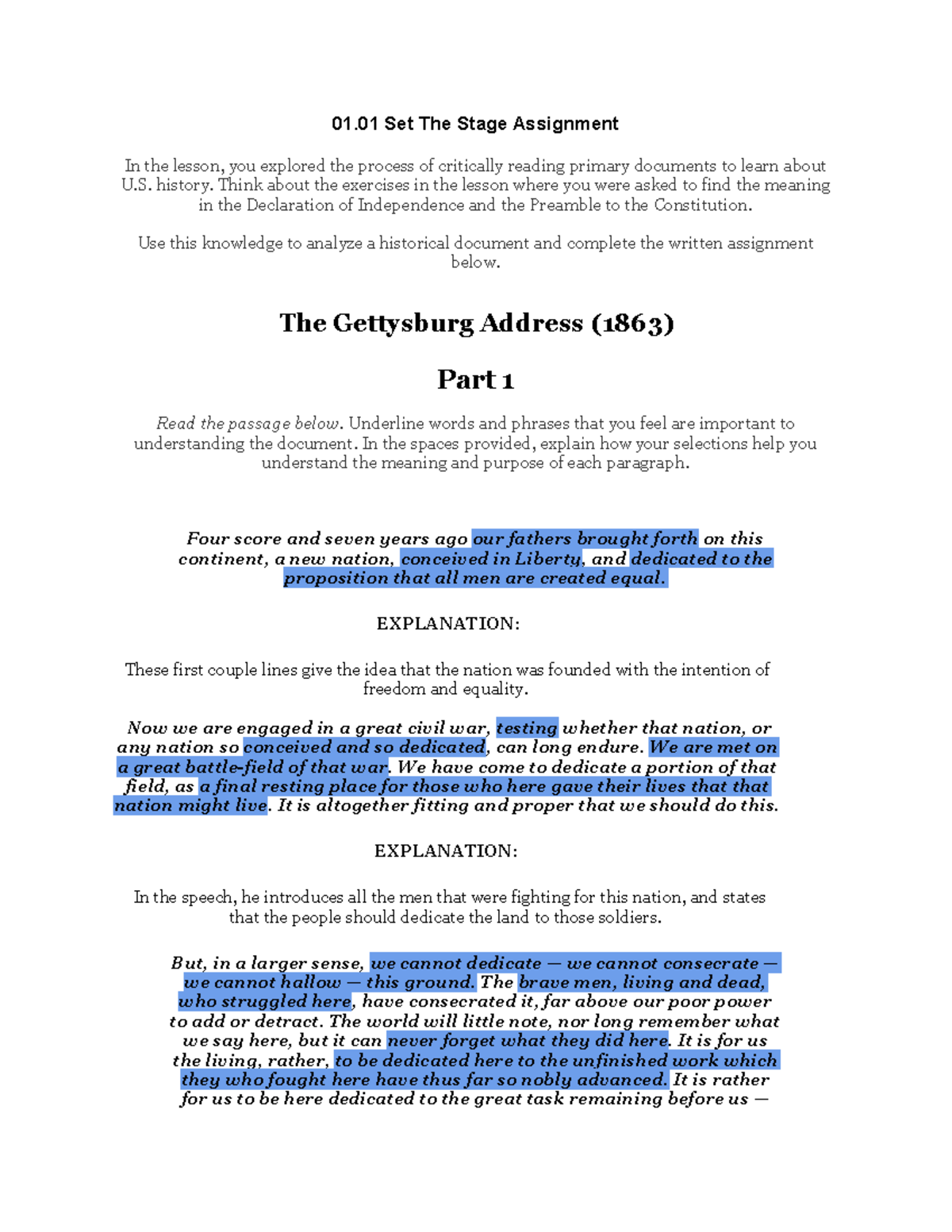 01.01 Set The Stage Assignment - 01 Set The Stage Assignment In the lesson, you explored the ...