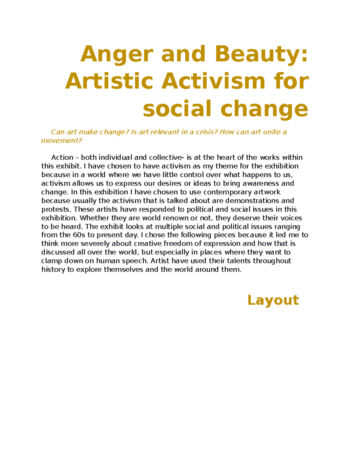 Exhibitionproject AHVS 120 - Anger and Beauty: Artistic Activism for ...