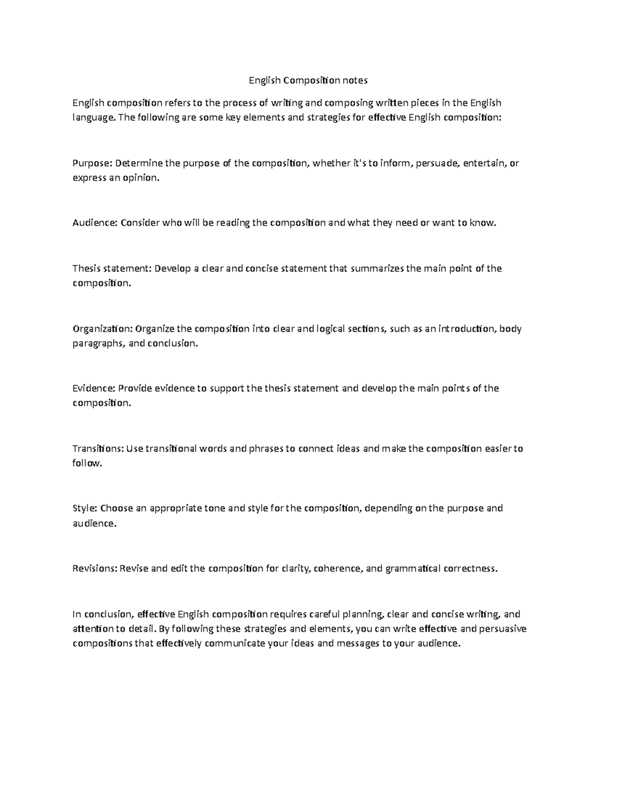 English Composition notes - English composition refers to the process ...