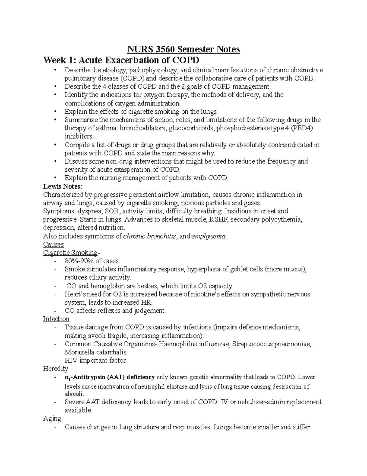 NURS 3560 Semester Notes - NURS 3560 Semester Notes Week 1: Acute ...