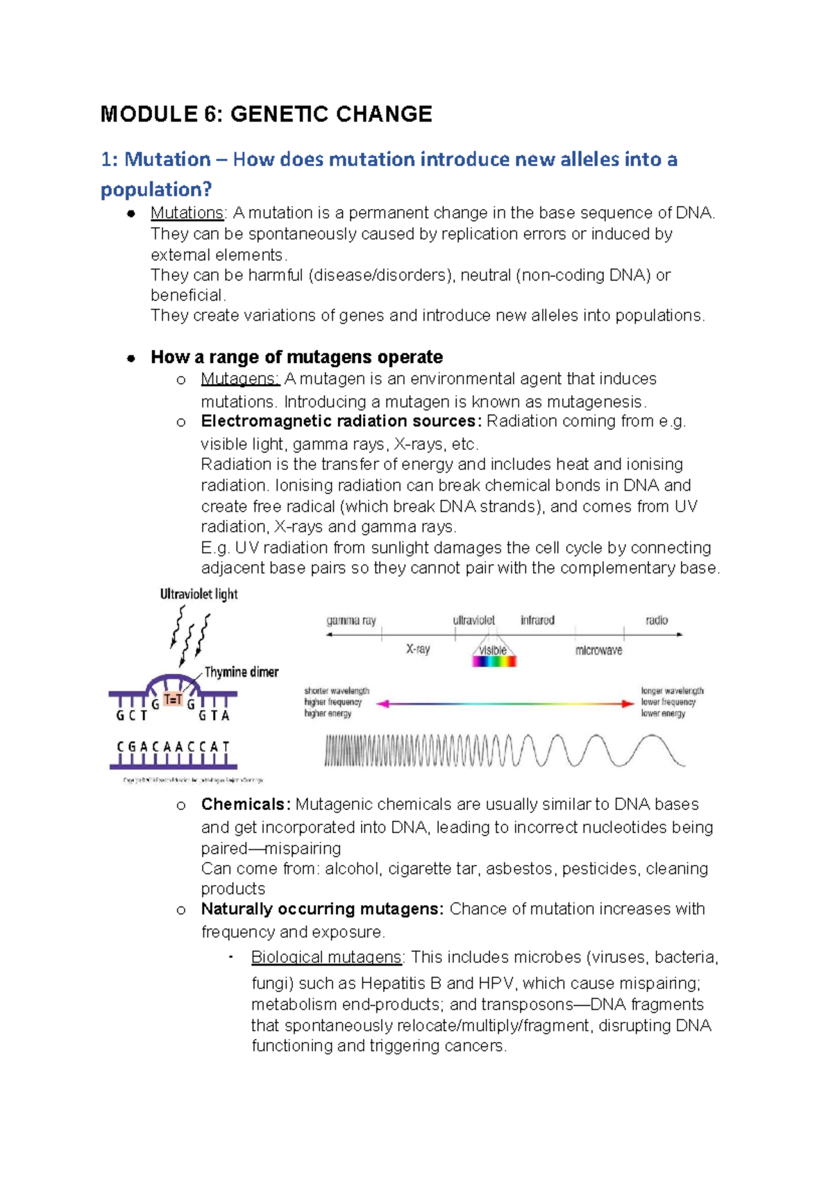 Notes on Module Six - Genetic Change - MODULE 6: GENETIC CHANGE 1 ...