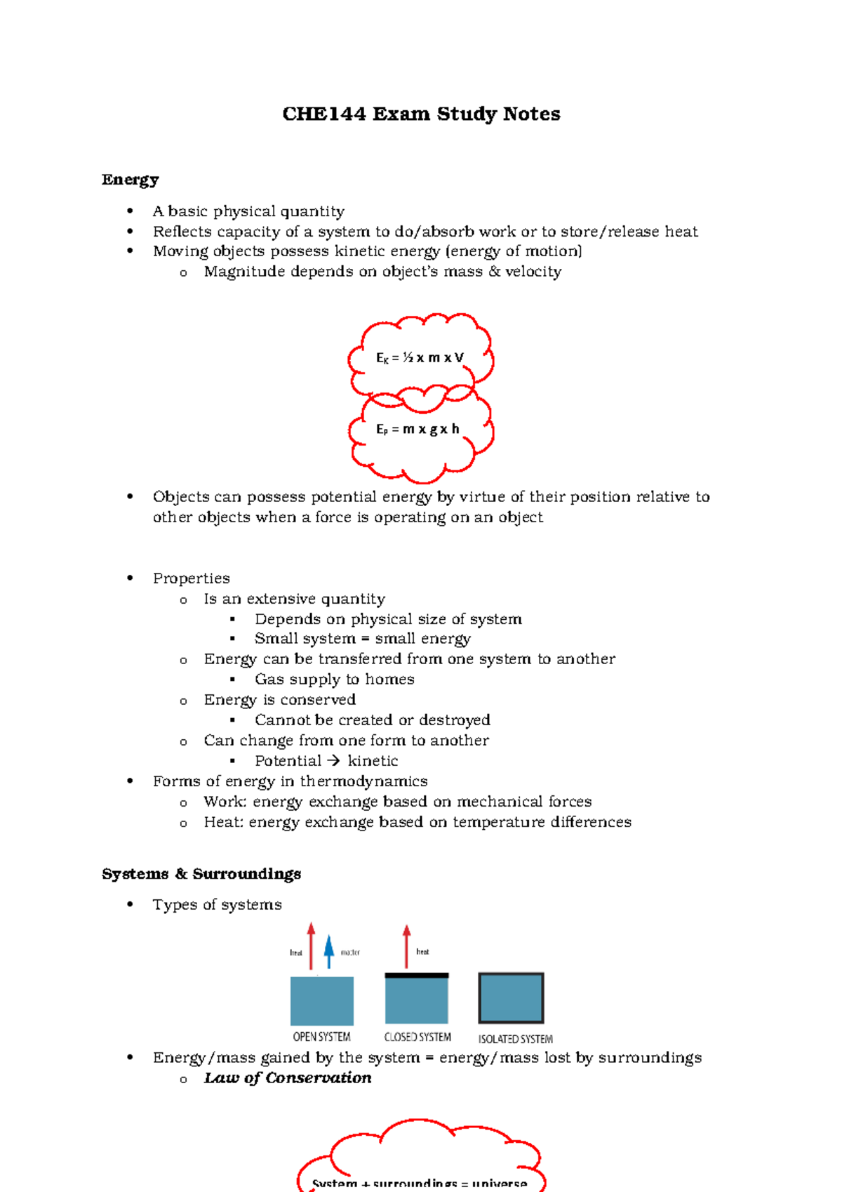 CHE144 Exam Study Notes - CHE144 Exam Study Notes Energy A basic ...