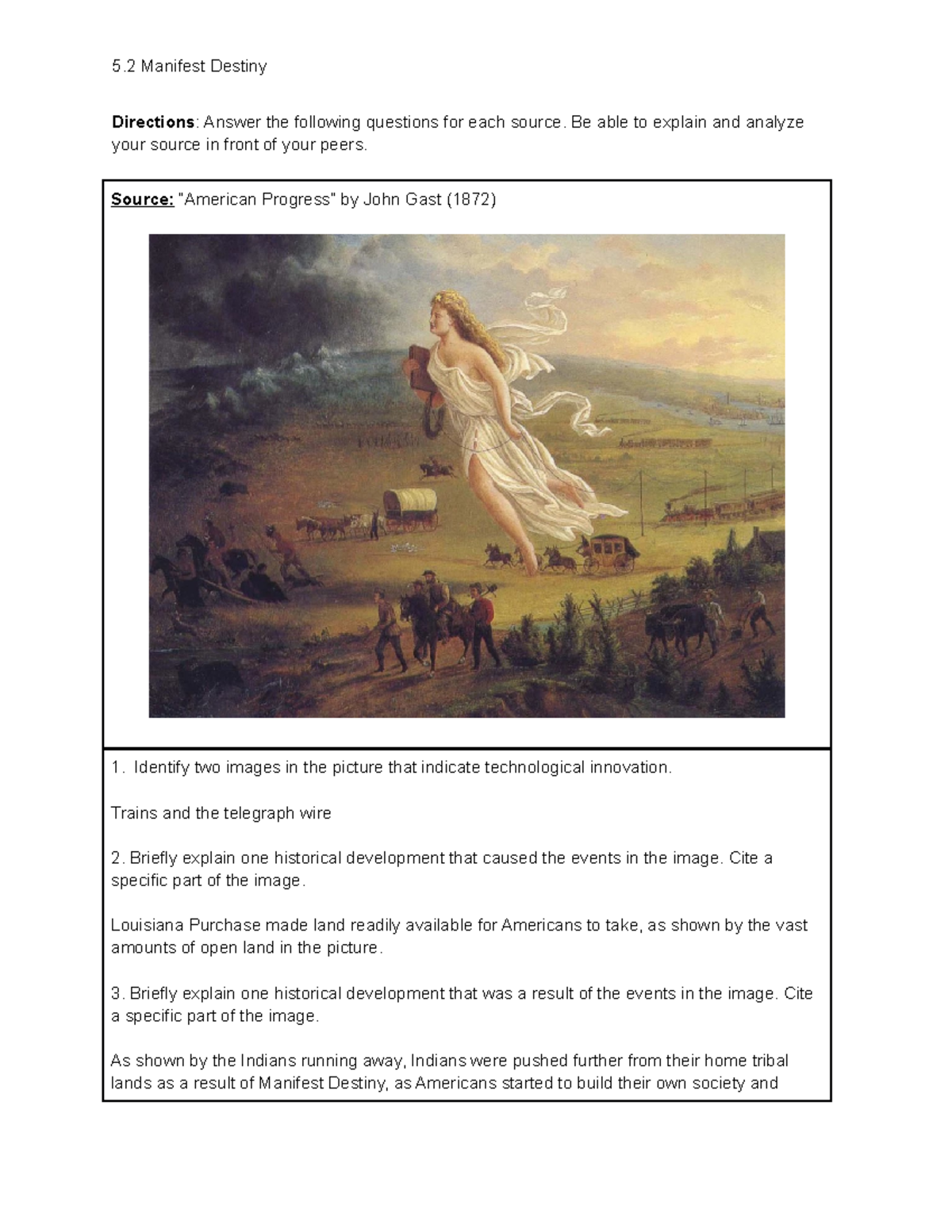 Manifest Destiny Documents - Directions: Answer the following questions ...