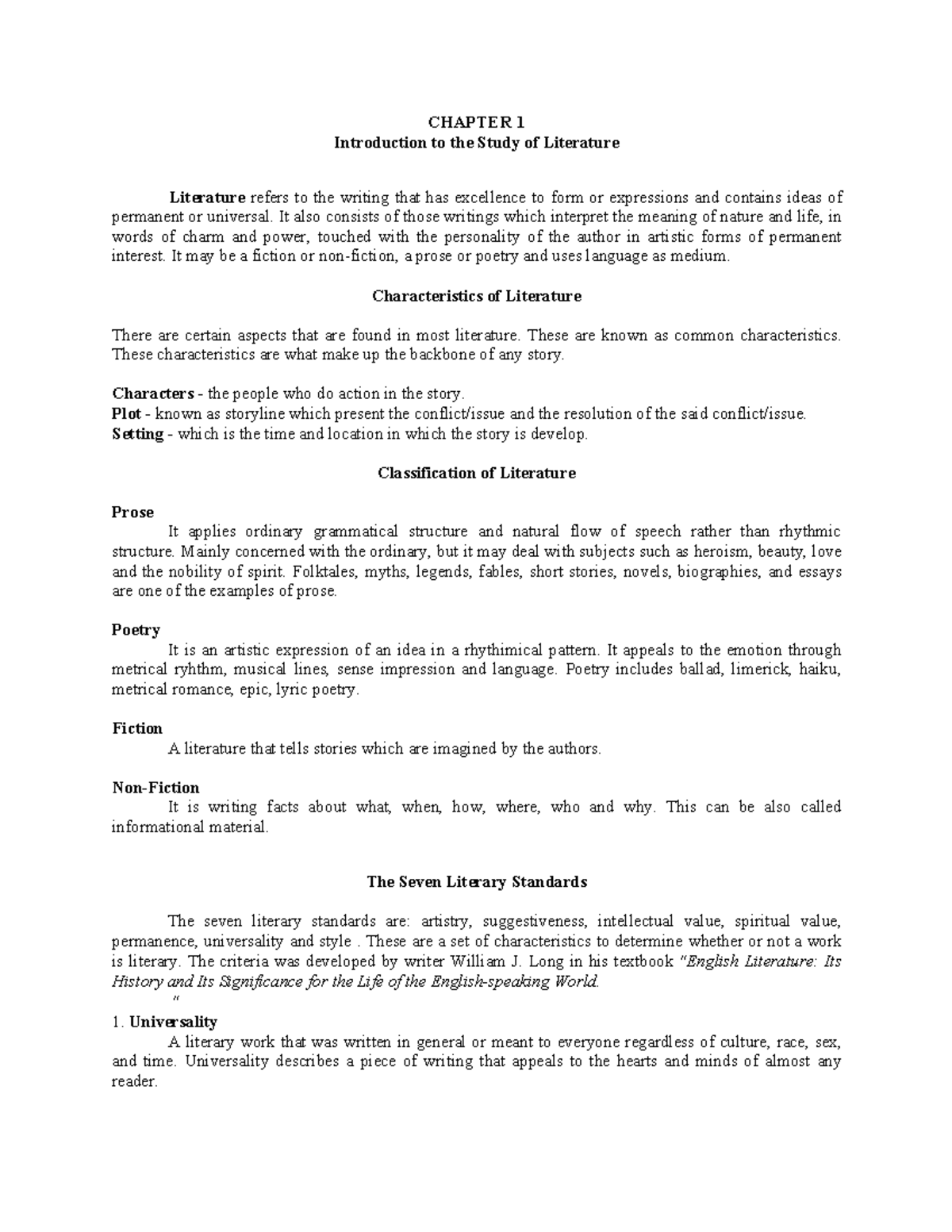 Chapter 1 - Introduction to the study of literature - CHAPTER 1 ...