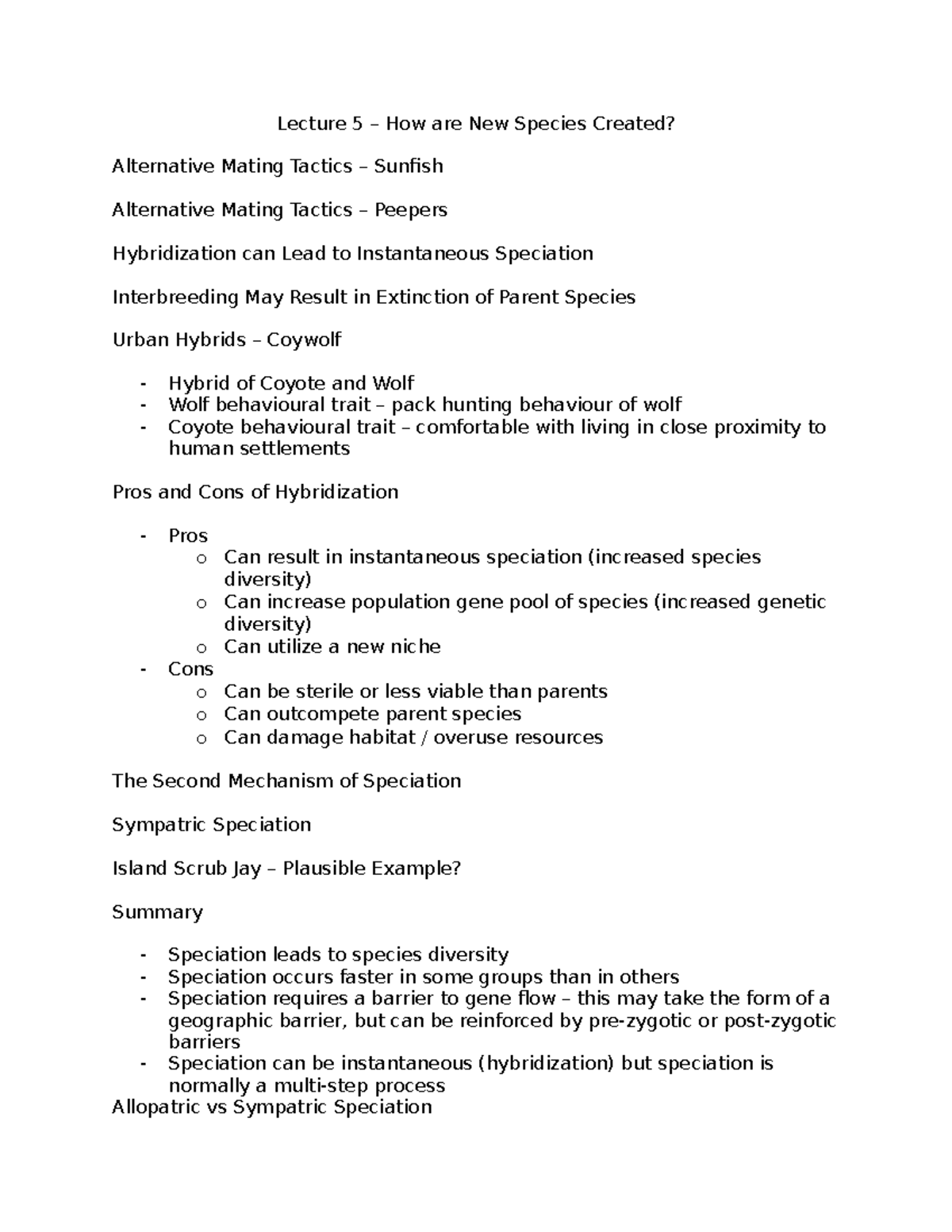 Lecture 5 - How are New Species Created - Lecture 5 – How are New ...